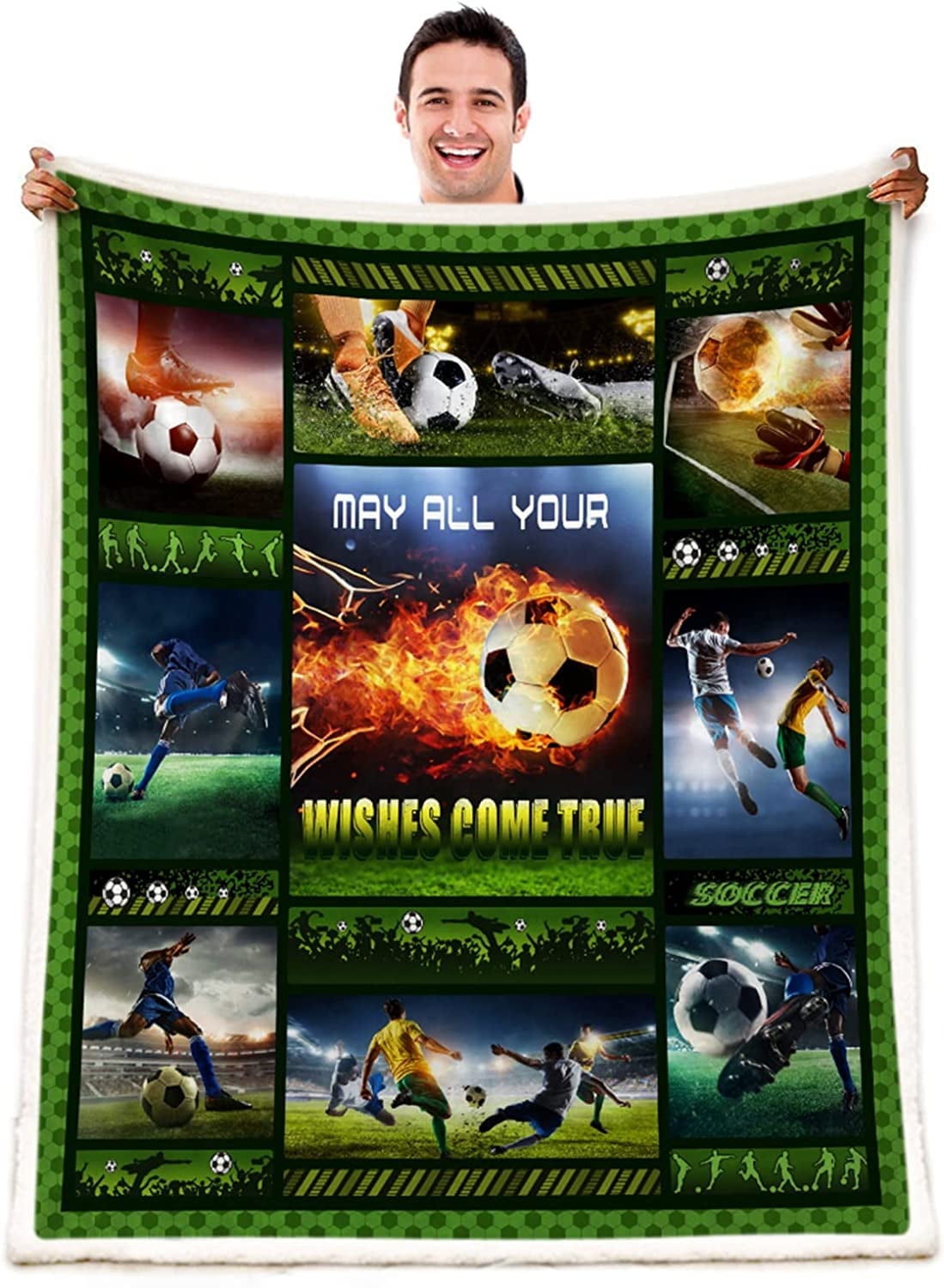 Soccer Gifts for Boys, Soft Cozy Sherpa Flannel Soccer Ball Throw ...