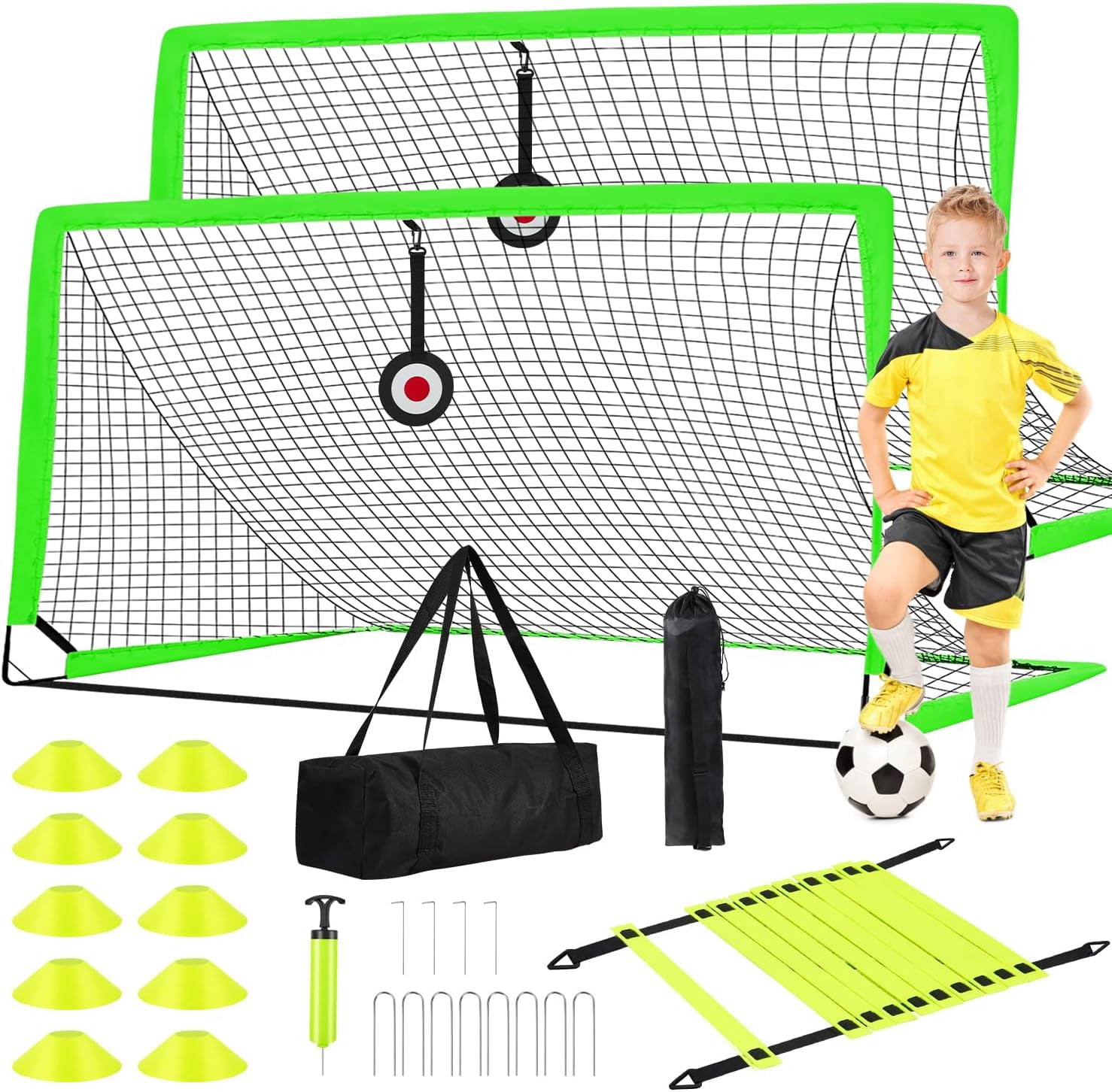 Soccer Goal - Set of 2 Soccer Nets, 6x4 ft Portable Pop Up Soccer Goals ...