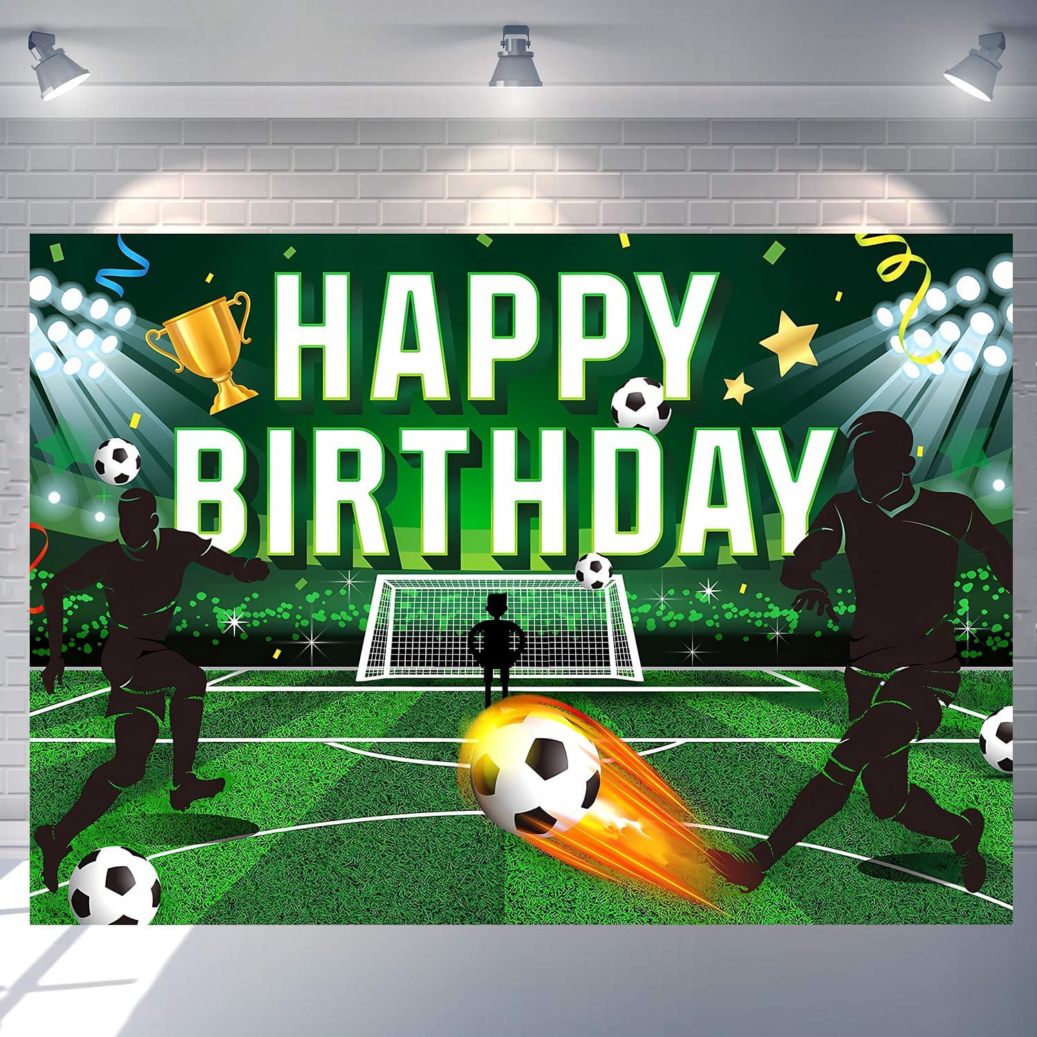 Soccer Happy Birthday Backdrop Sport Green Soccer Pitch Stadium Goal ...