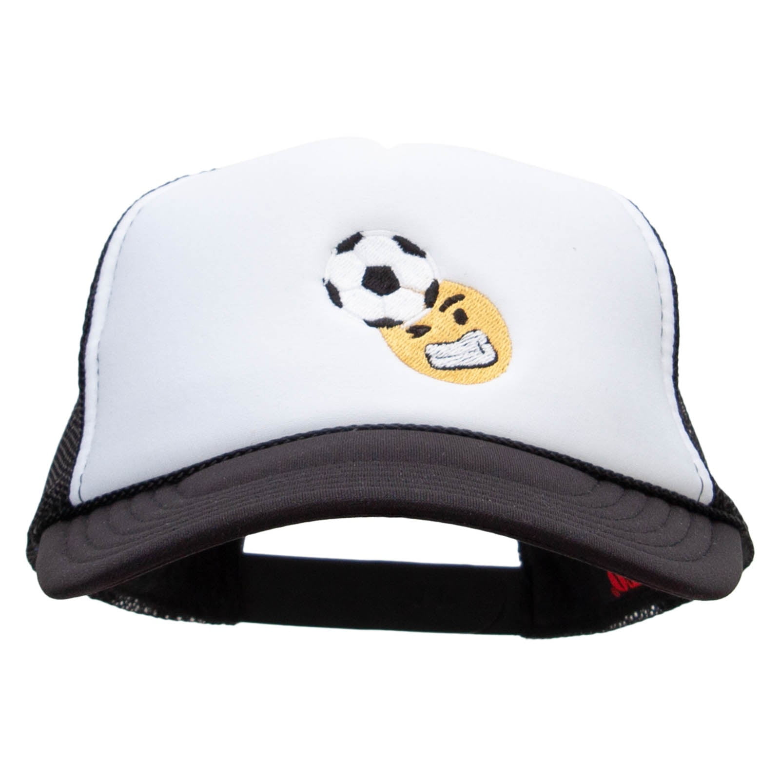 Soccer Header Embroidered Foam Panel Mesh Snapback - Black White OSFM ...