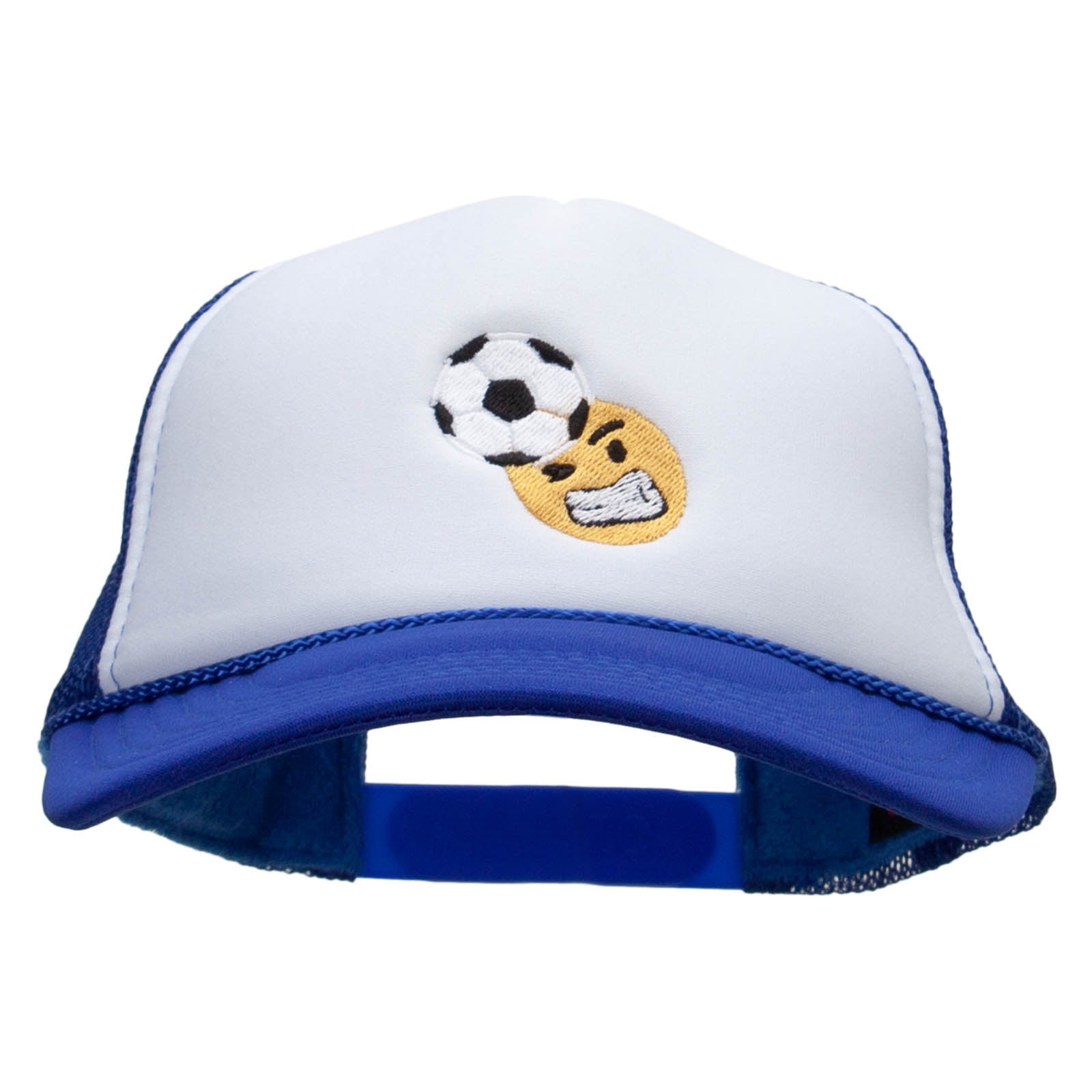 Soccer Header Embroidered Foam Panel Mesh Snapback - Royal White OSFM ...