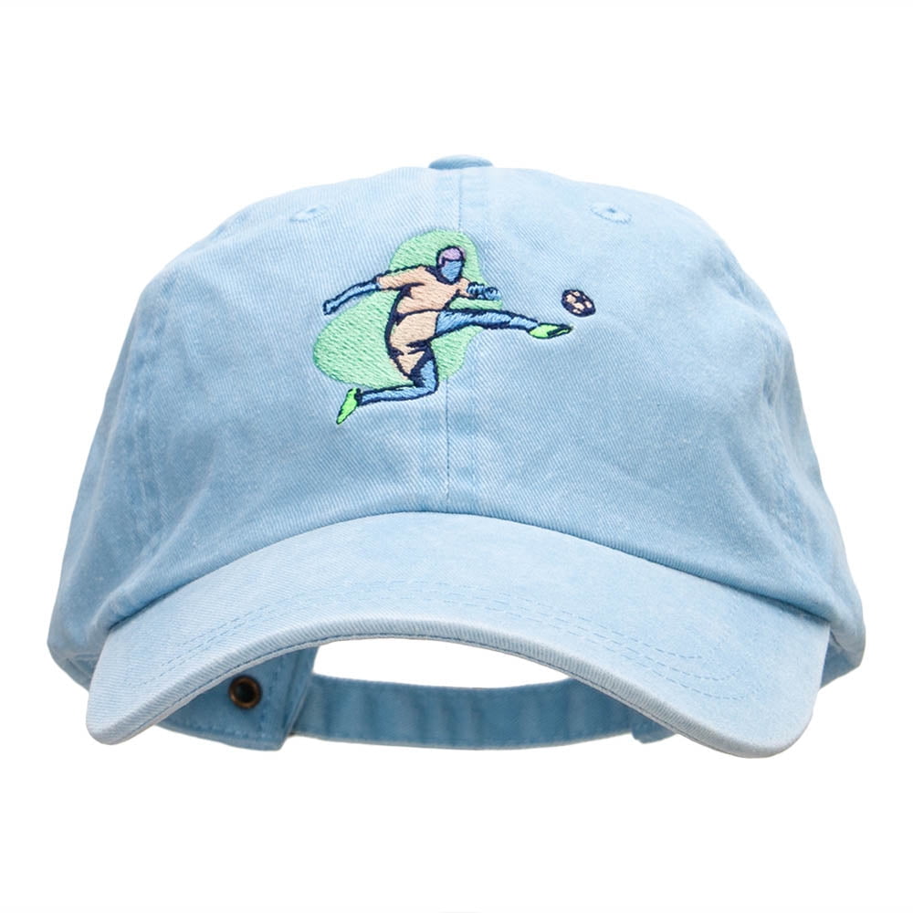 Soccer Kick Embroidered Pigment Dyed Wash Caps - Light Blue OSFM ...