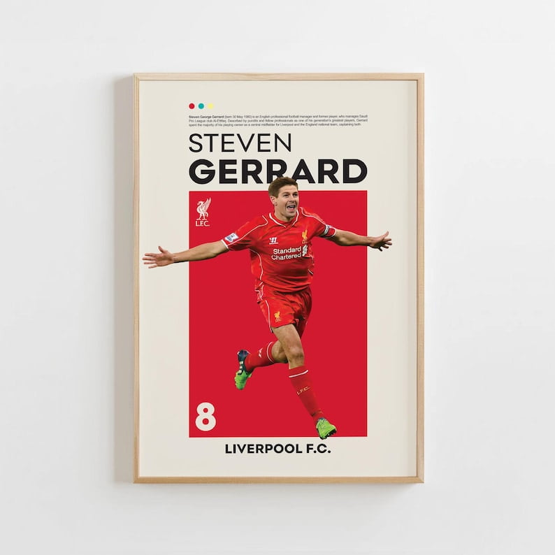 Soccer Legend Wall Decor Showcasing Steven Gerrard Powerful Action Art ...