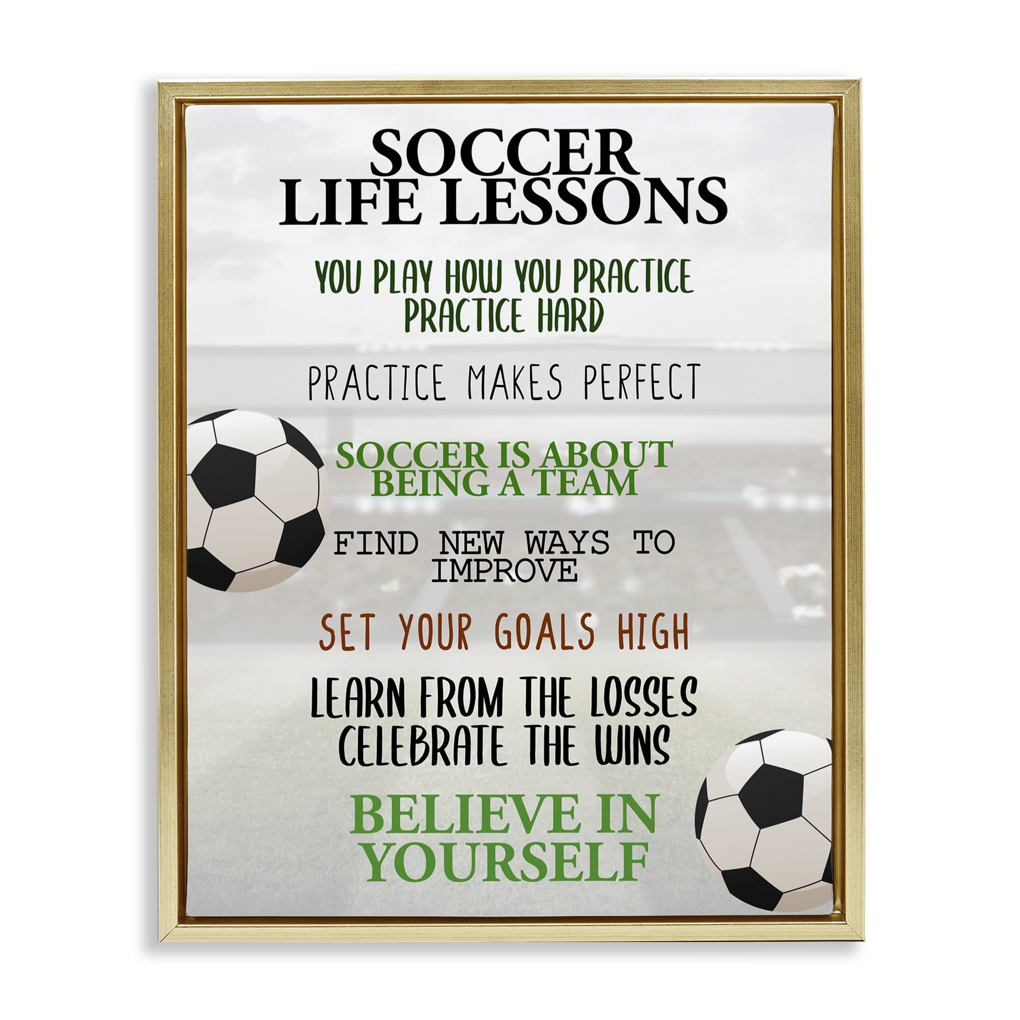 Soccer Life Lessons Gold Framed Floater Canvas Wall Art, design by Kim ...