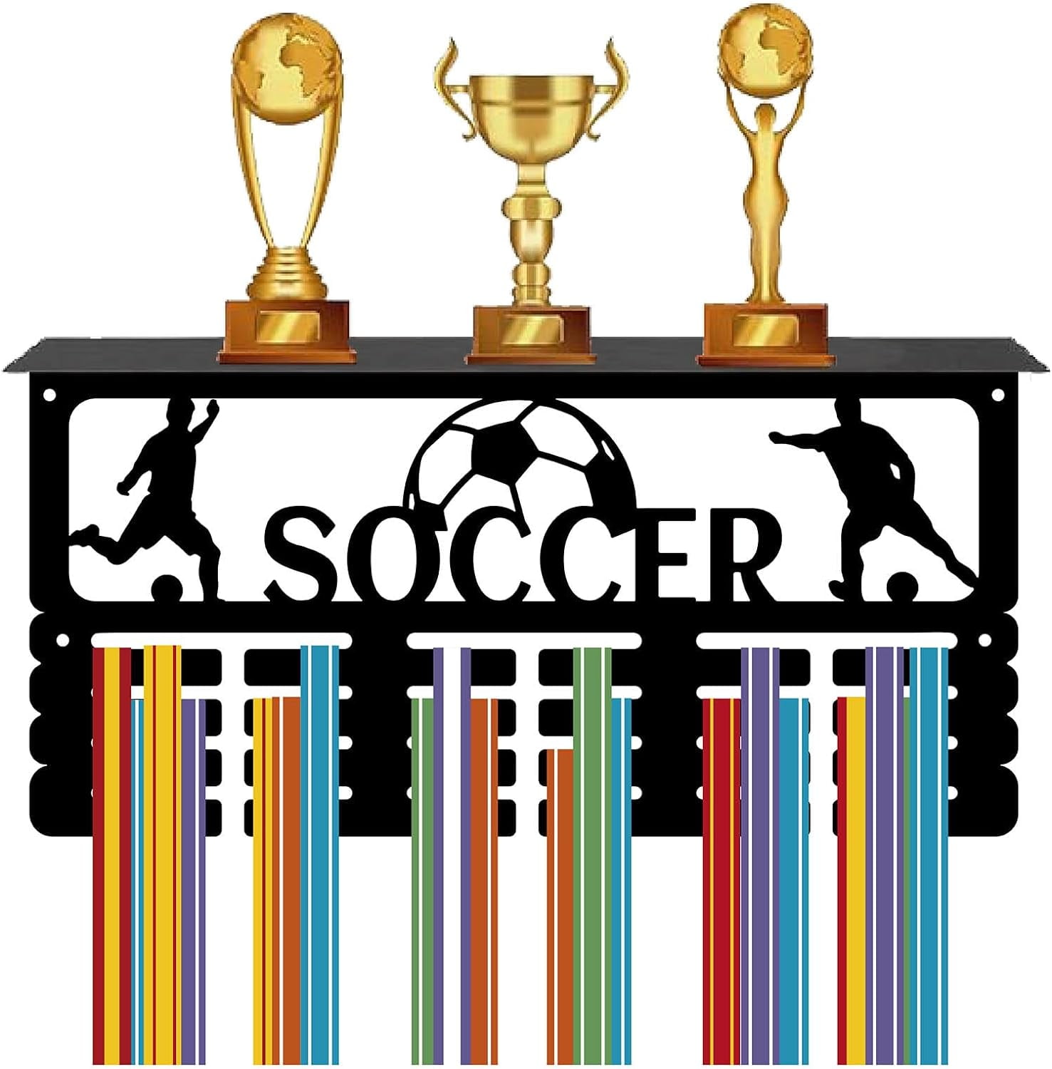 Soccer Medal Display Hanger Trophy Shelf with 24 Hooks Trophy Hanger ...