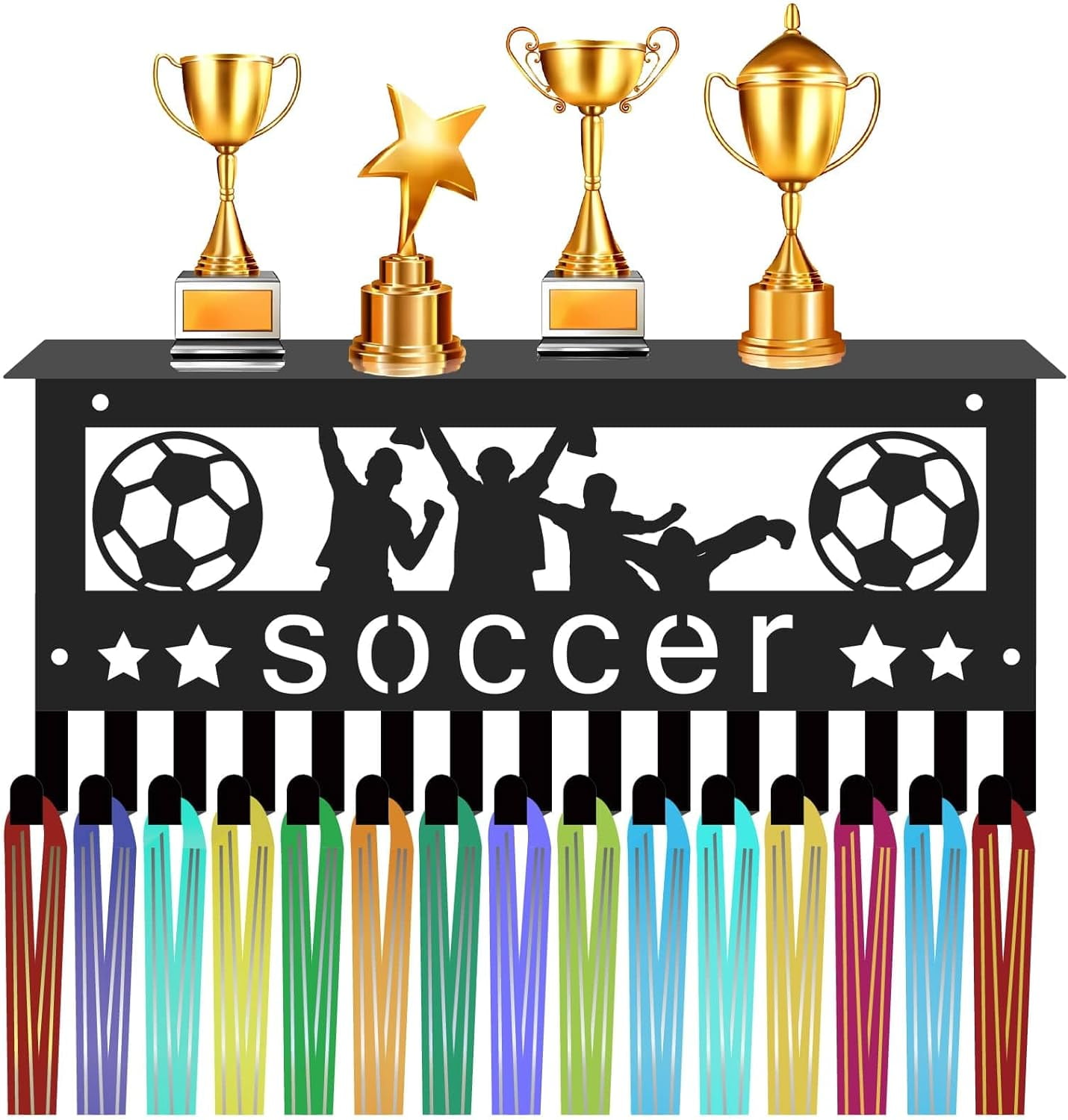 Soccer Medal Hanger Display with Shelf Trophy Medal Holder Football ...