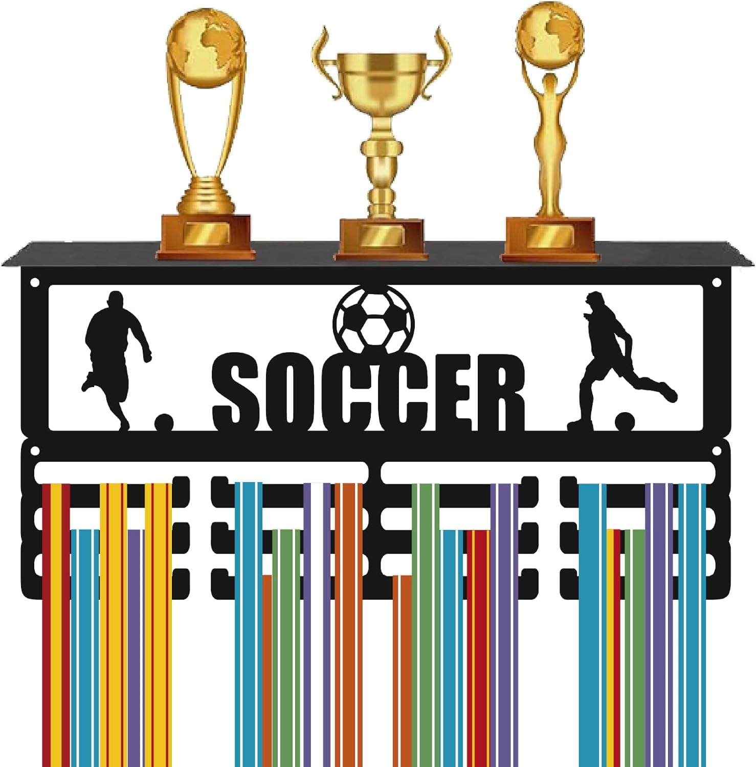Soccer Medal Hanger Display Sports Trophy Shelf 3 Row Football Wall ...