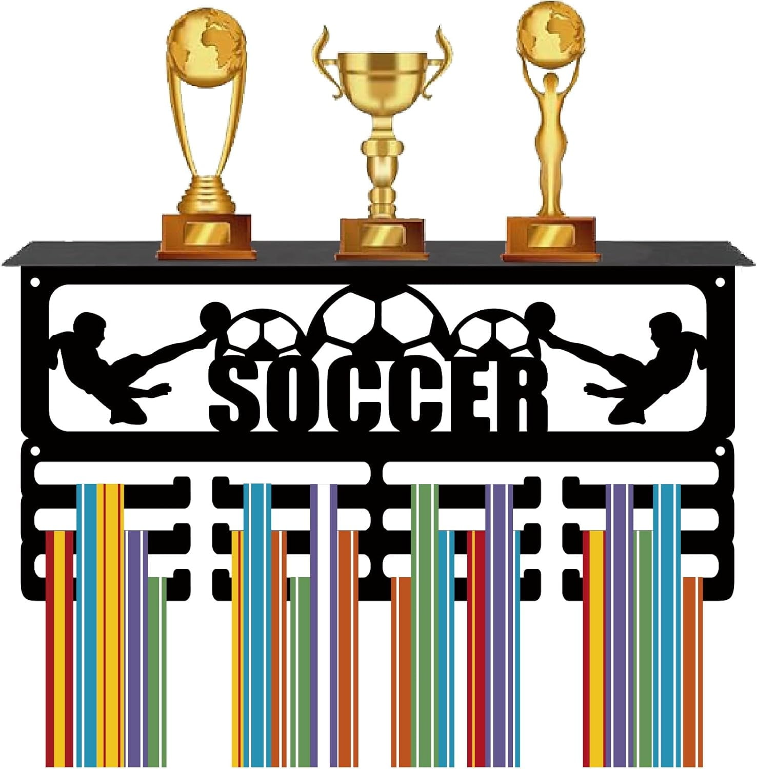 Soccer Medal Hanger Display with Trophy Shelf Football Medal Holder ...