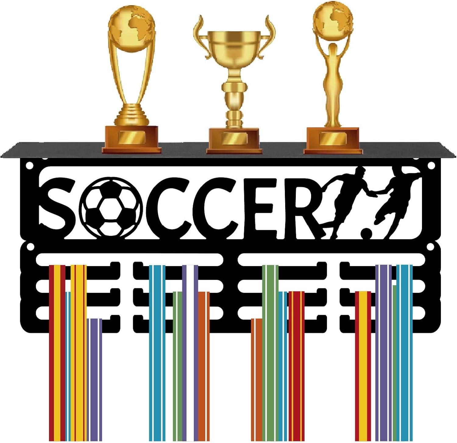 Soccer Medal Hangers Display with Shelf Football Medal Holder Trophy ...