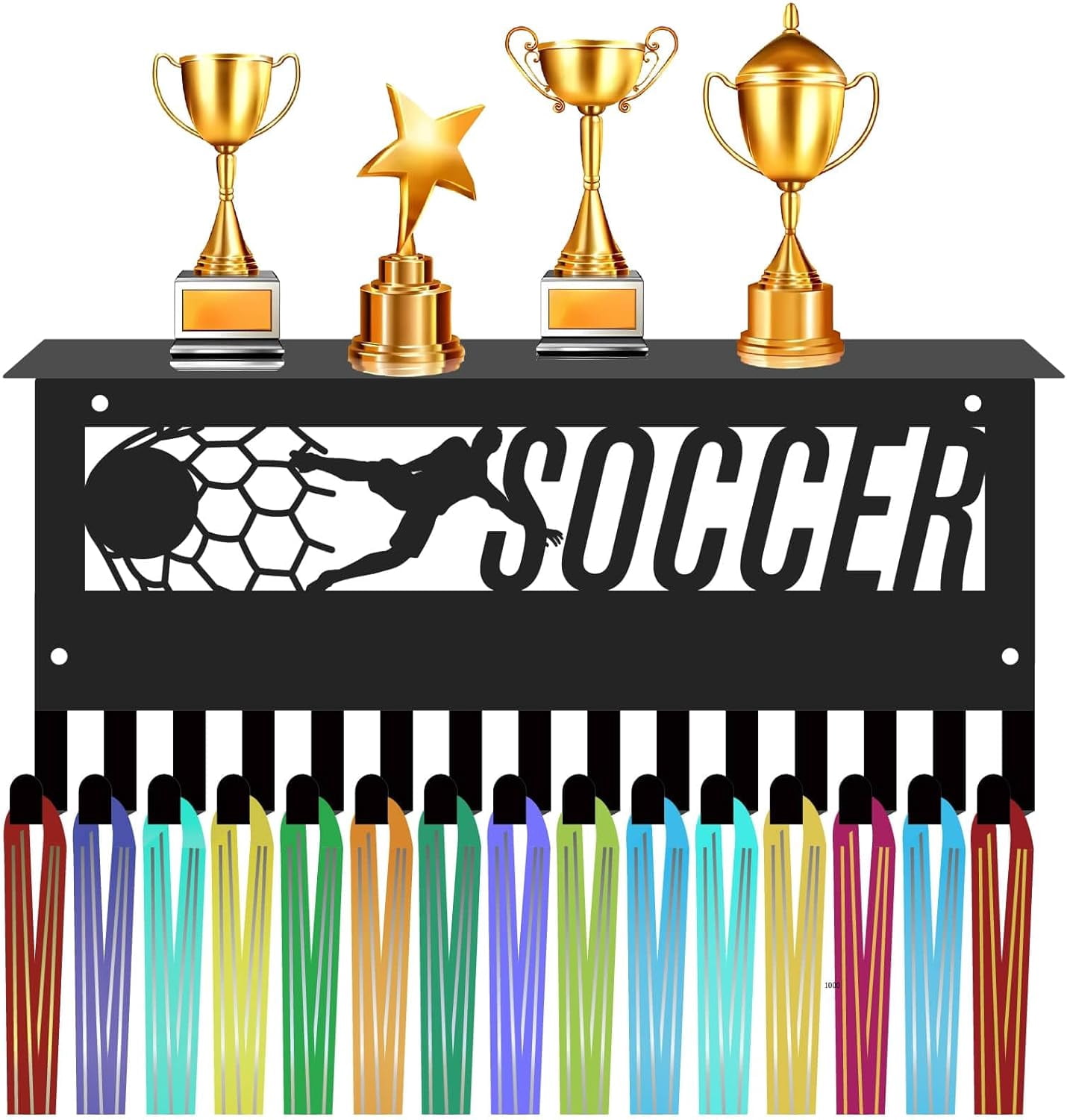 Soccer Medal Holder Medal Shelf Display Rack Metal Wall Mount with 15 ...