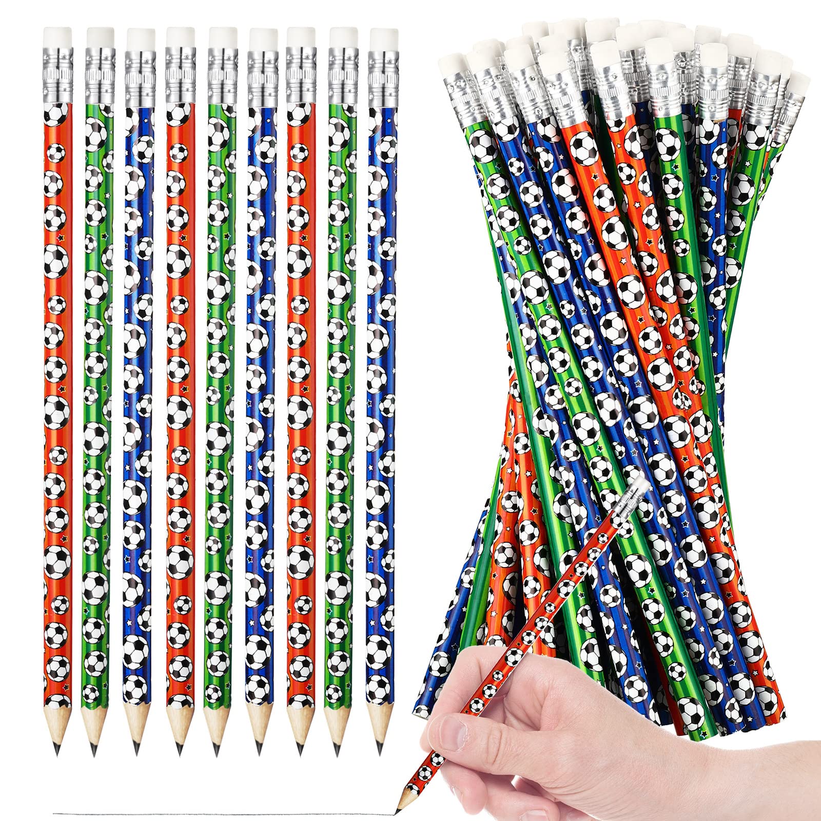 Soccer Pencils Kids Sport Pencils with Eraser Top Football Pencils ...