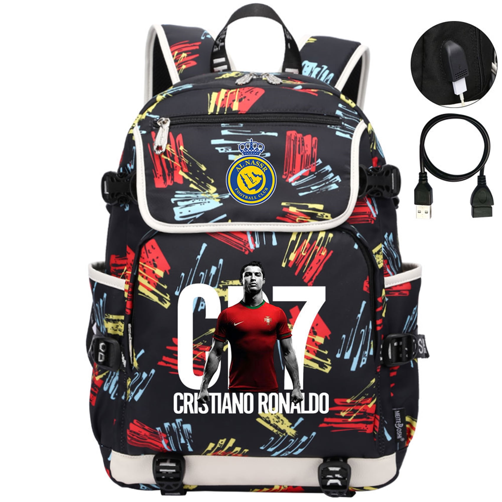 Soccer Player Cristiano Ronaldo Backpack-Student School Bookback with ...
