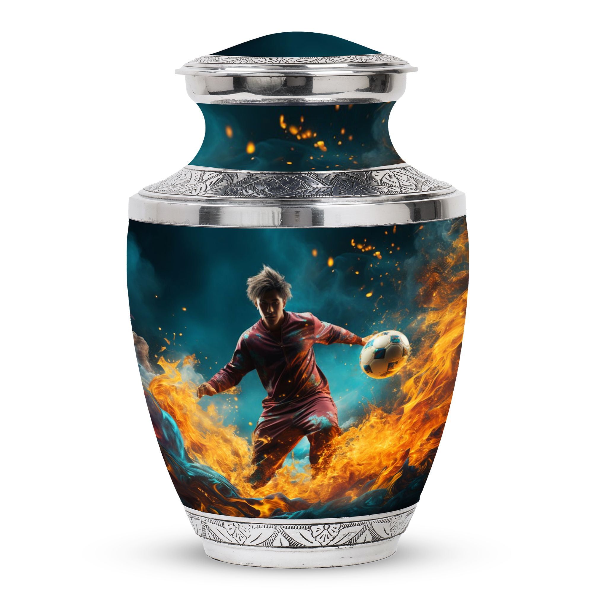 Soccer Player with Fire and Smoke Artwork Eternal Elegance Adult Urn ...