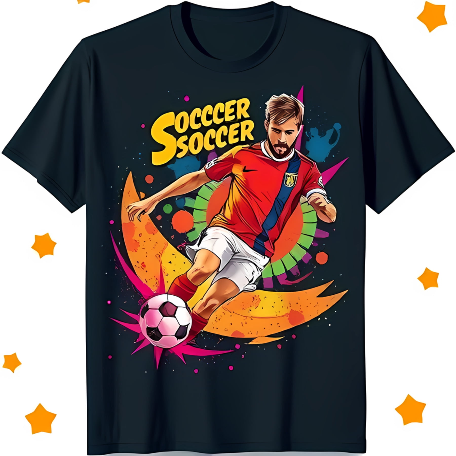 Soccer Player Graphic T-Shirt Blue with Colorful Action Design ...