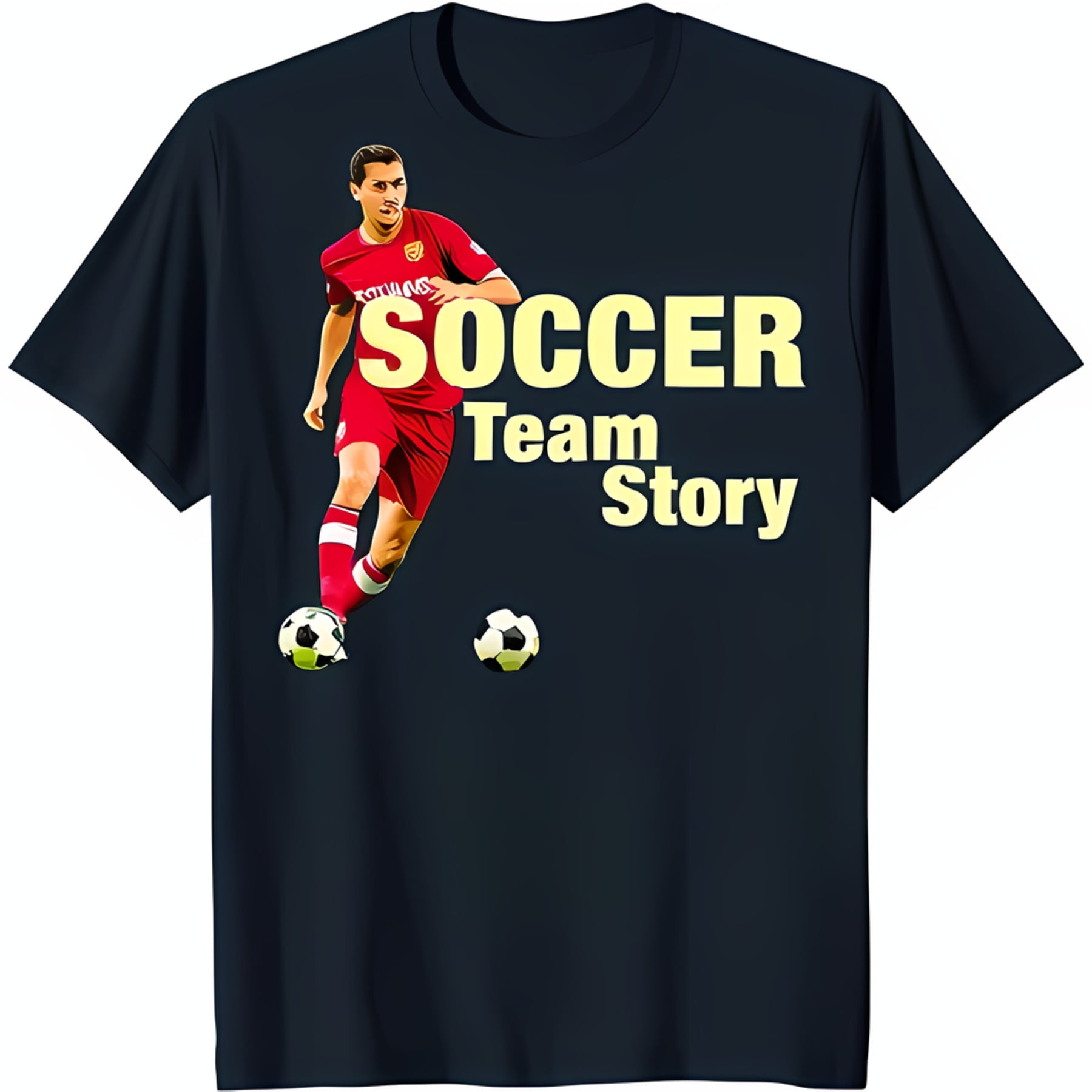 Soccer Player Graphic on Black T-Shirt Bold 'Caritas' Design - Walmart.com