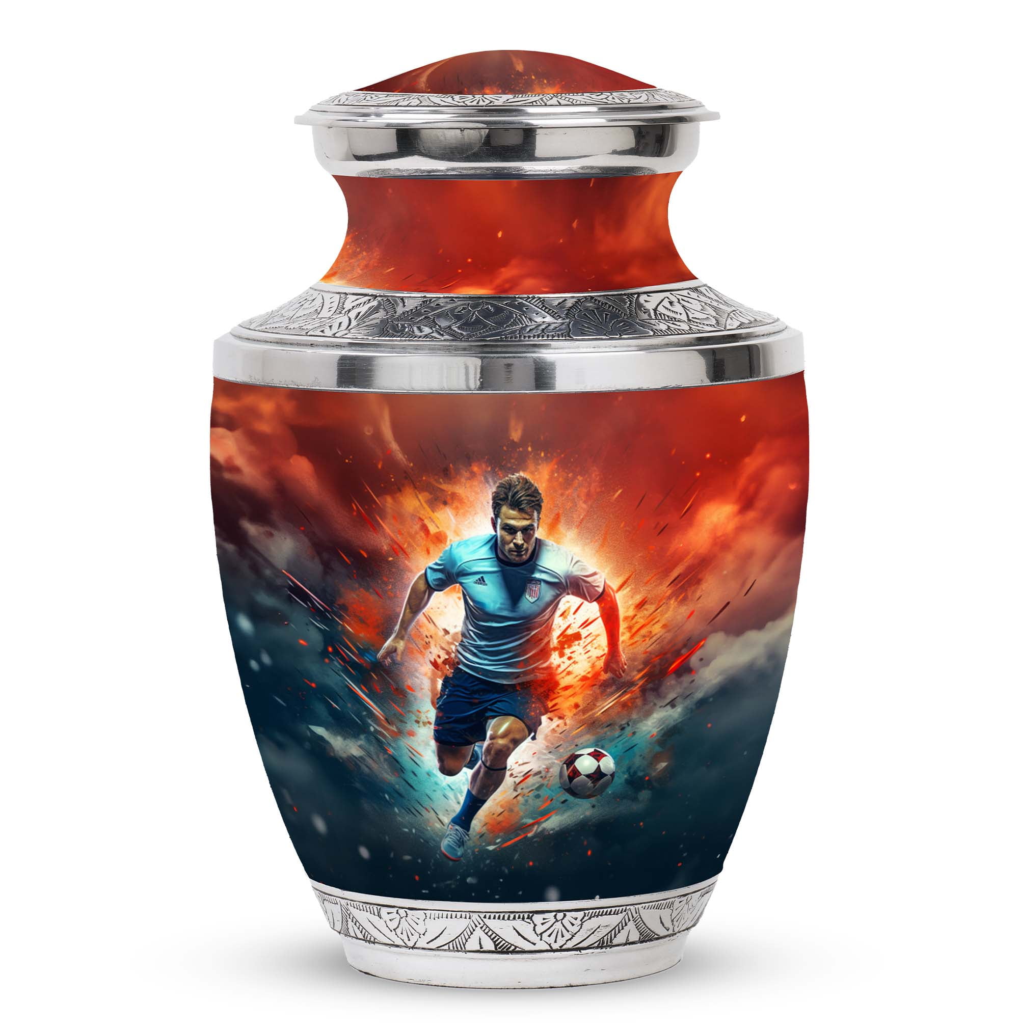 Soccer Player Kicking the Ball with Intensity Infinite Love Large Urn ...