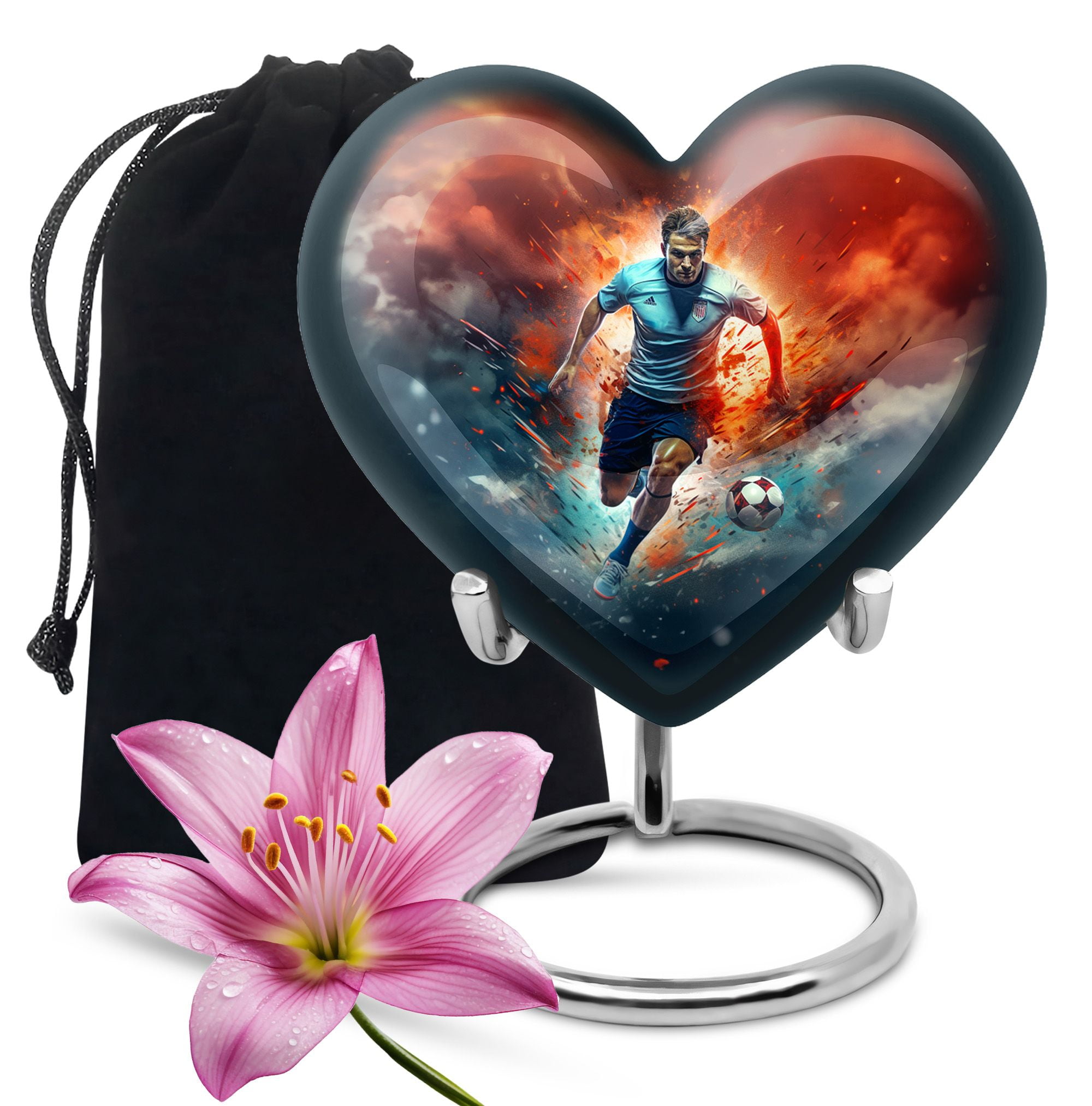 Soccer Player Kicking The Ball - Heart Shaped Decorative Urn - Heart ...
