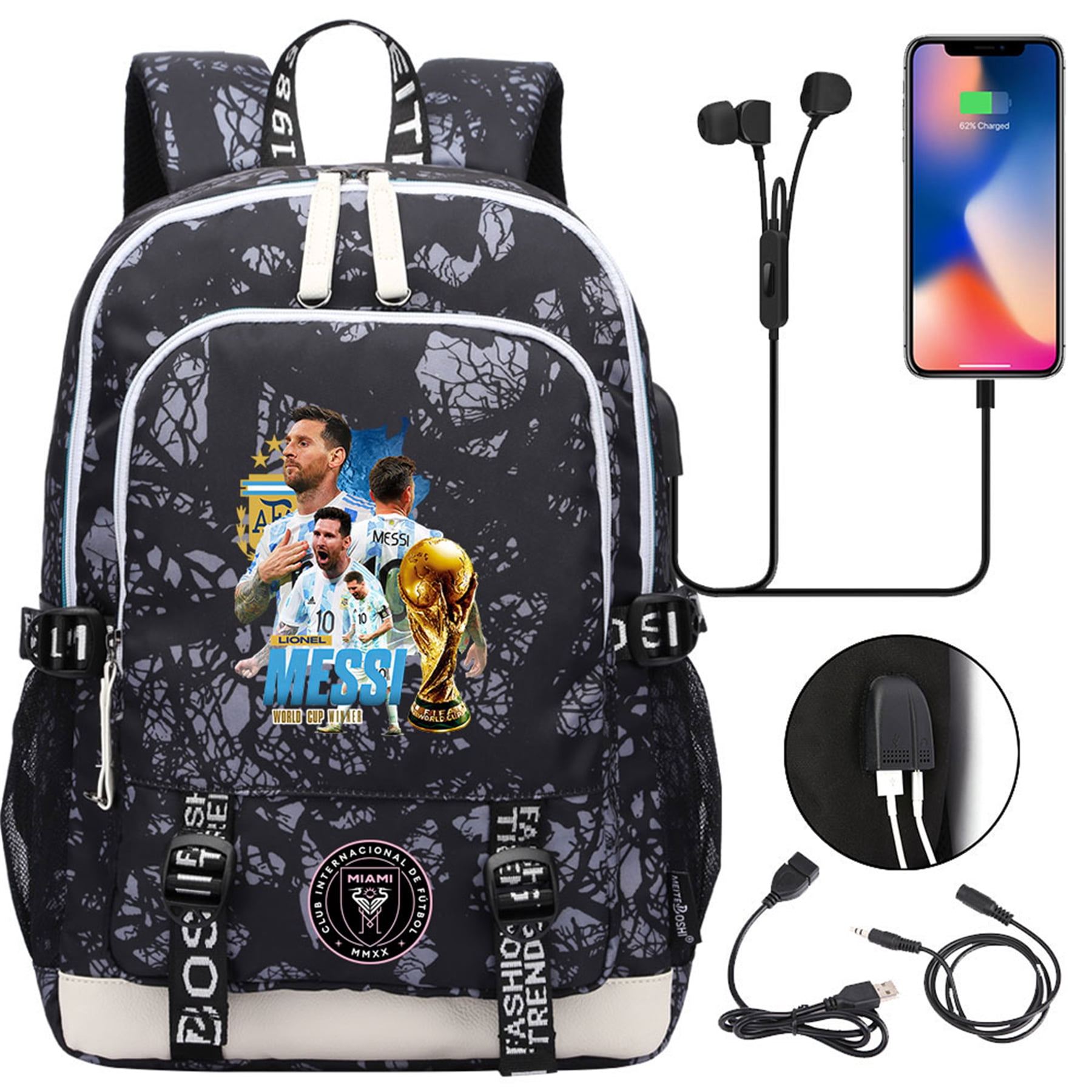 Soccer Player Messi_10 Multifunction Backpack-Large Capacity Laptop ...