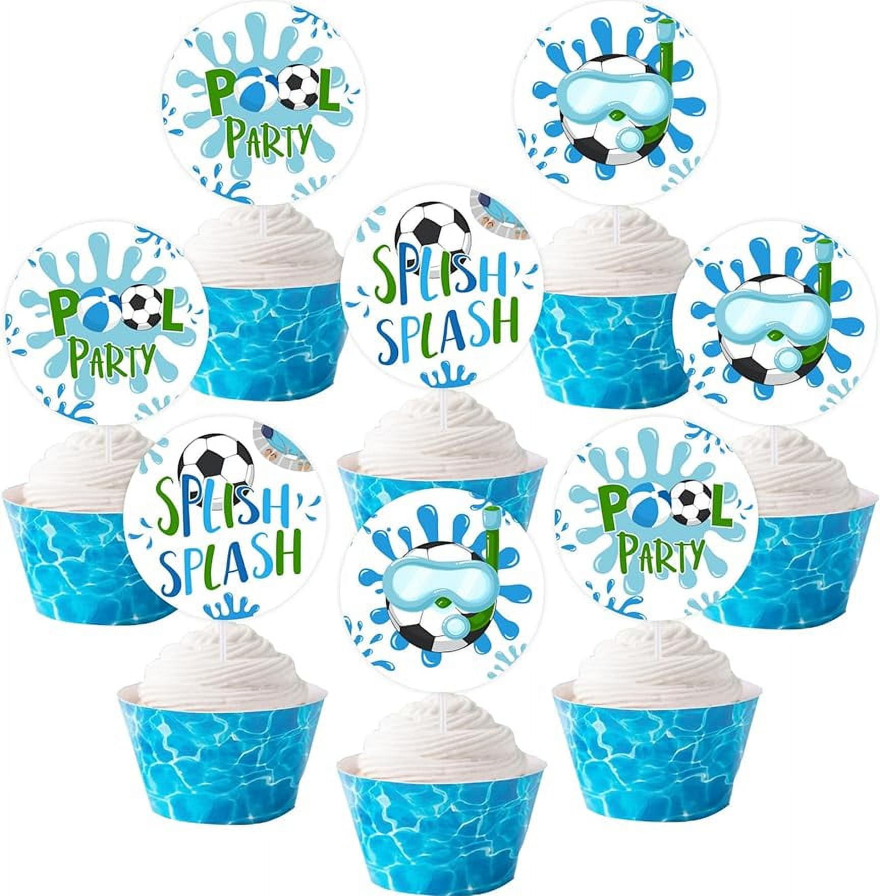 Soccer Pool Party Decorations, 36Pcs Soccer Pool Cupcake Toppers ...
