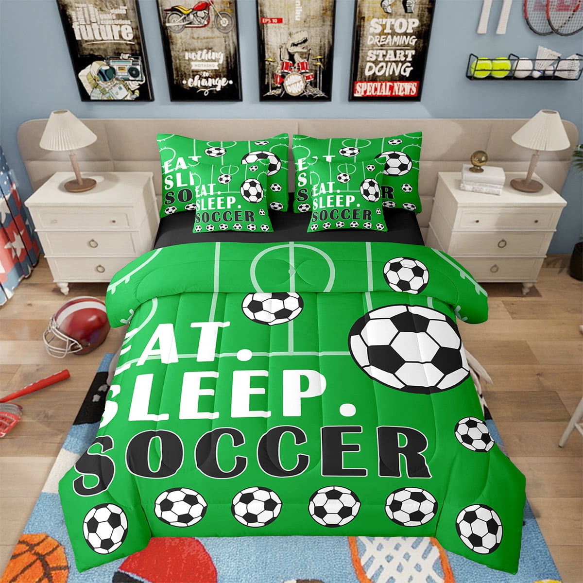 Soccer Queen Comforter Set with Sheets Sports Bedding Sets Football Bed ...