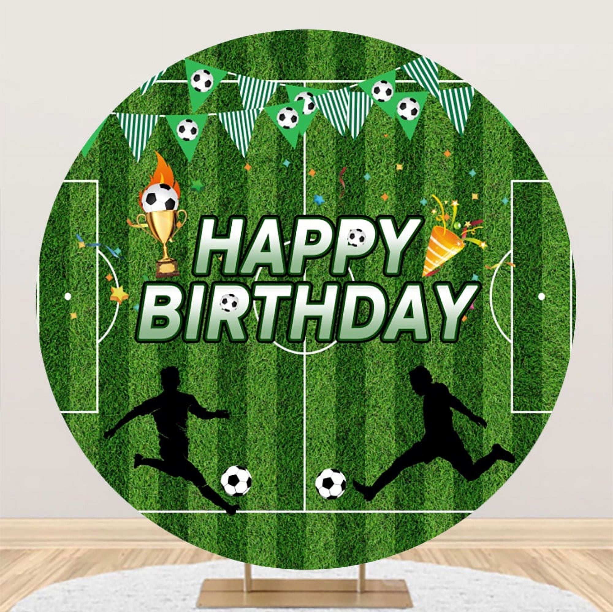 Soccer Round Backdrop Cover Sports Theme Football Field Customize Boy ...