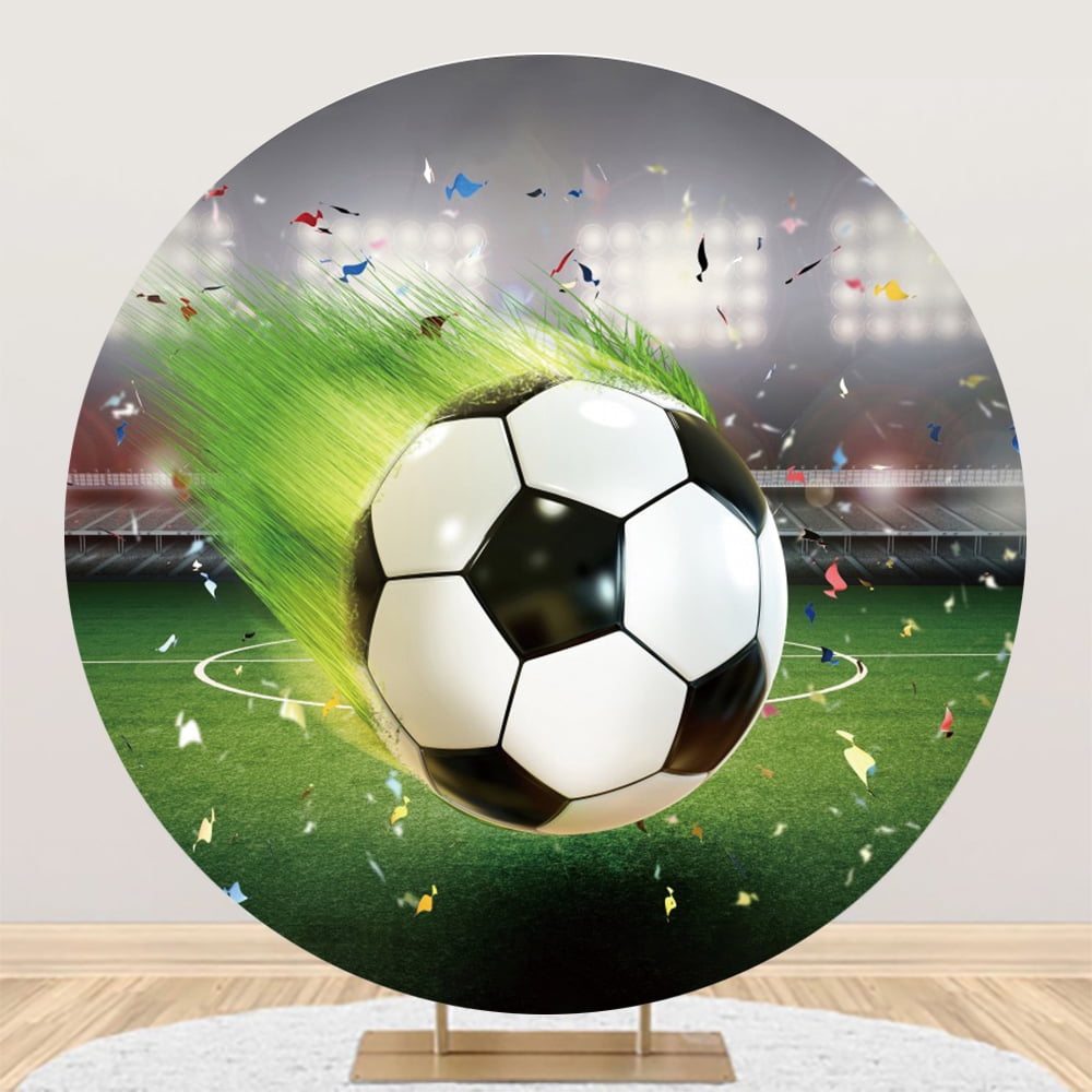 Soccer Round Backdrop Cover Sports Theme Football Field Customize Boy ...
