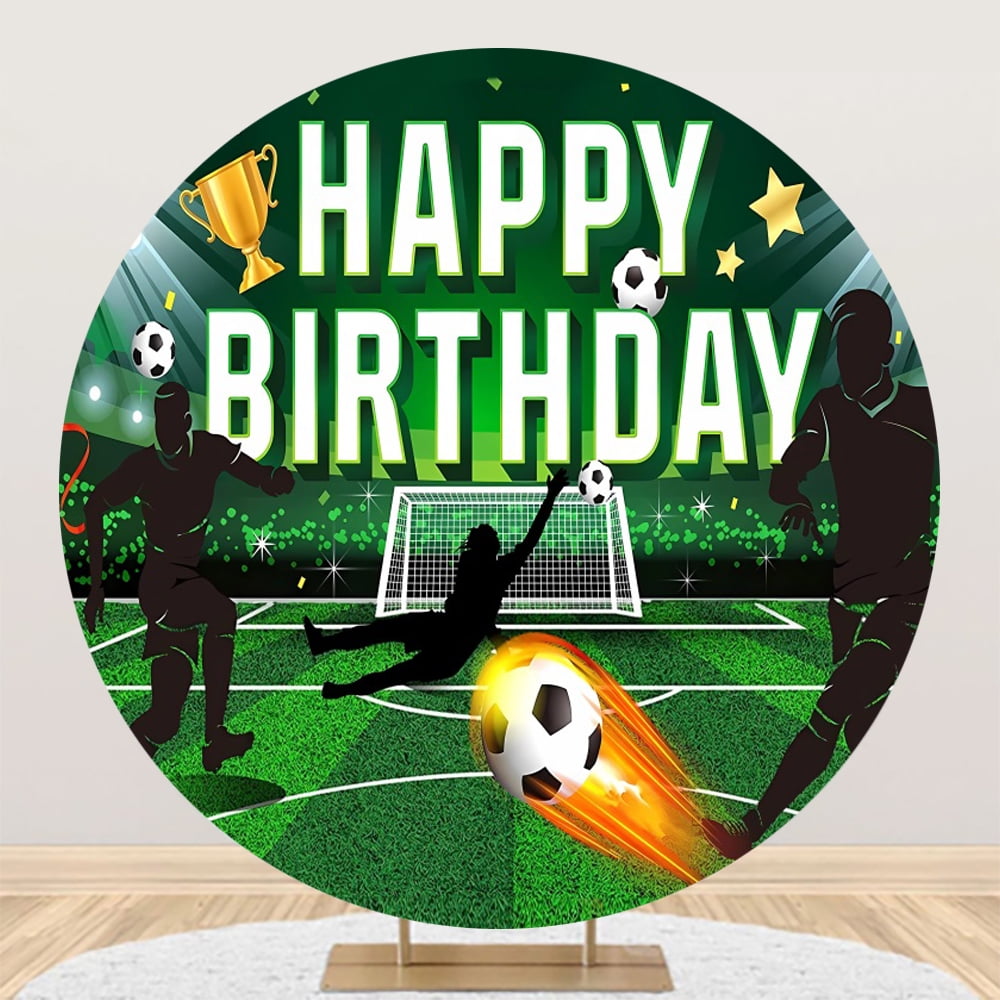 Soccer Round Backdrop Cover Sports Theme Football Field Customize Boy ...