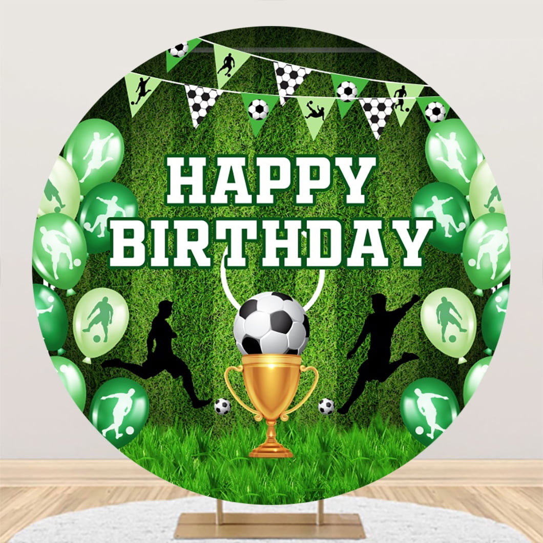 Soccer Round Backdrop Cover Sports Theme Football Field Customize Boy ...