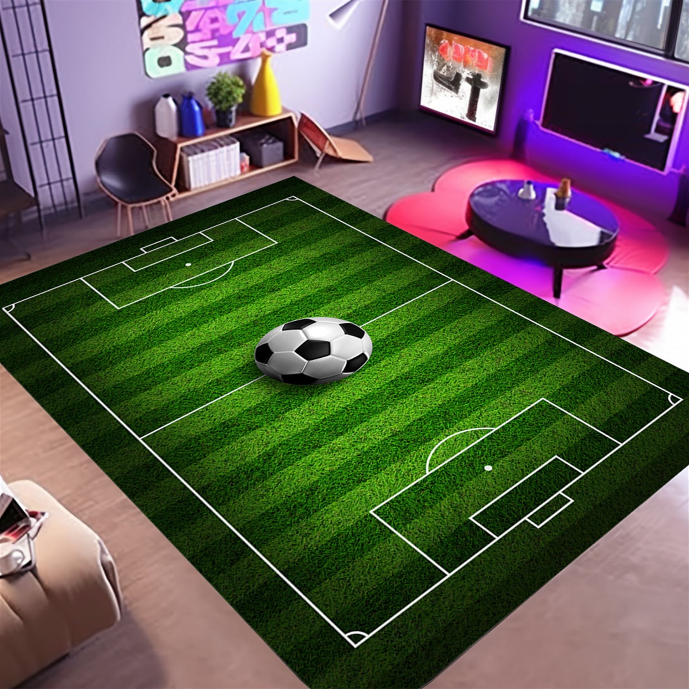 Soccer Rug for Bedroom 5'x7' Non Slip Sports Rug,Soccer Field Rug for ...