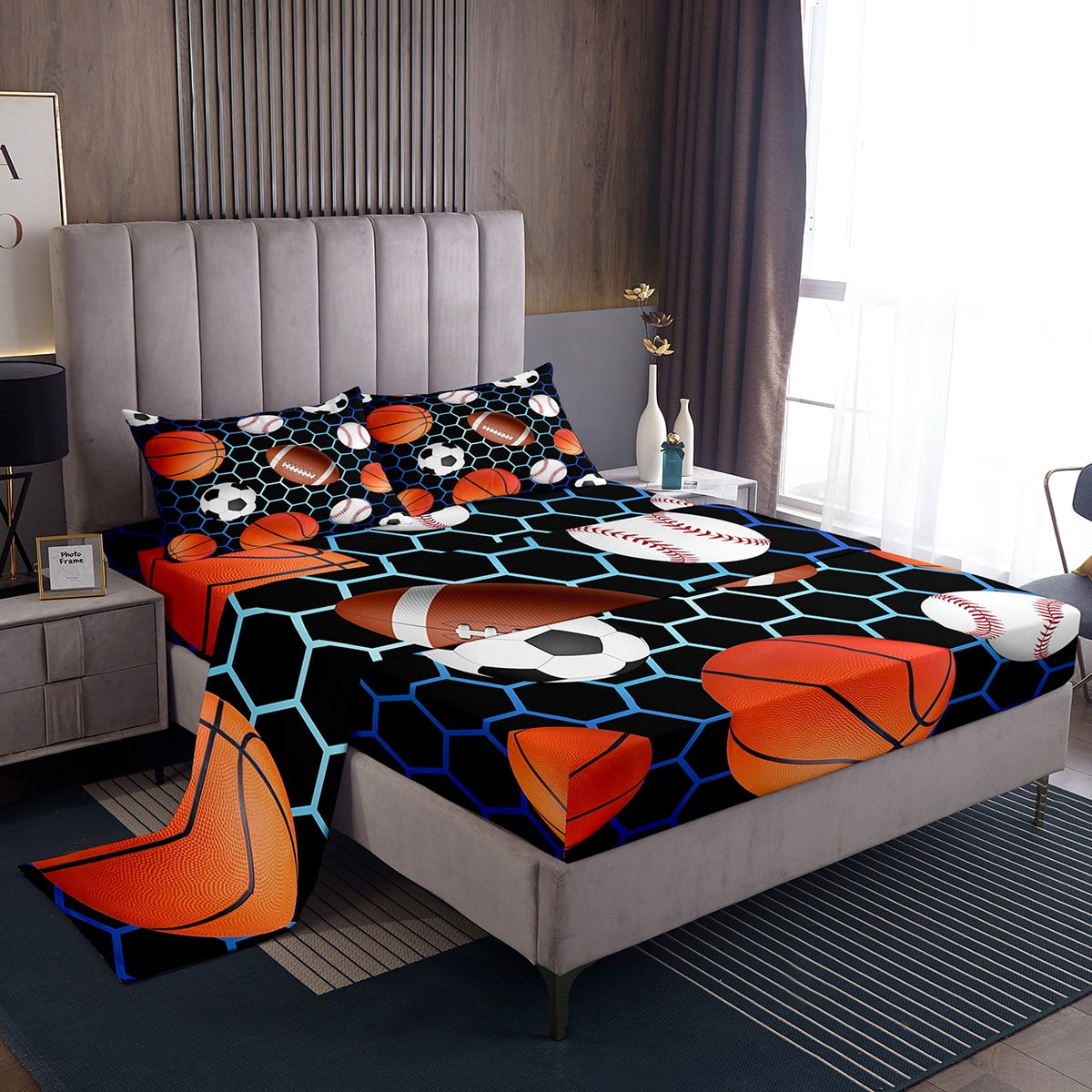 Soccer Sheets King Size, Basketball Football Sheet Set Teenage Men ...