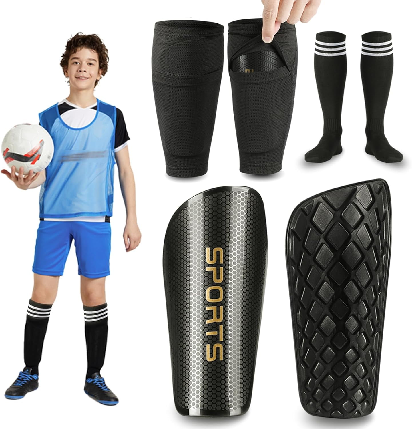 Soccer Shin Guards Toddler and Kids, Shin Pads Set with Shin Sleeves ...