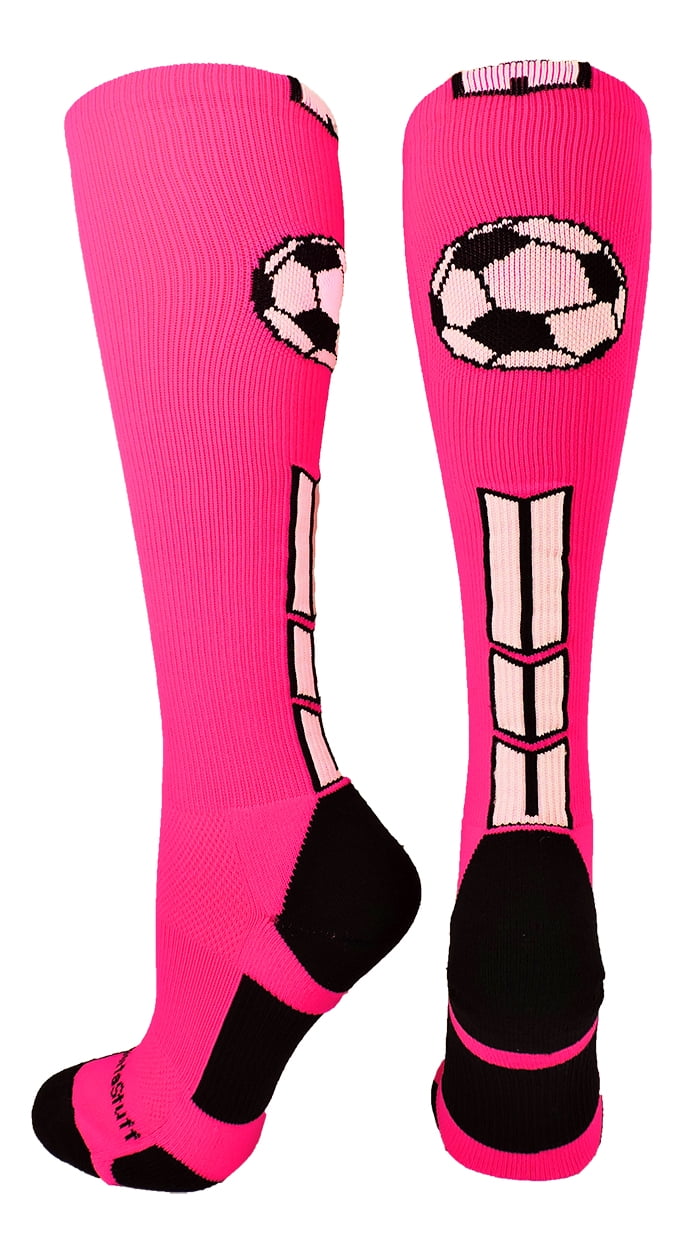 Soccer Socks with Soccer Ball Logo Over the Calf (Neon Pink/Black/White ...
