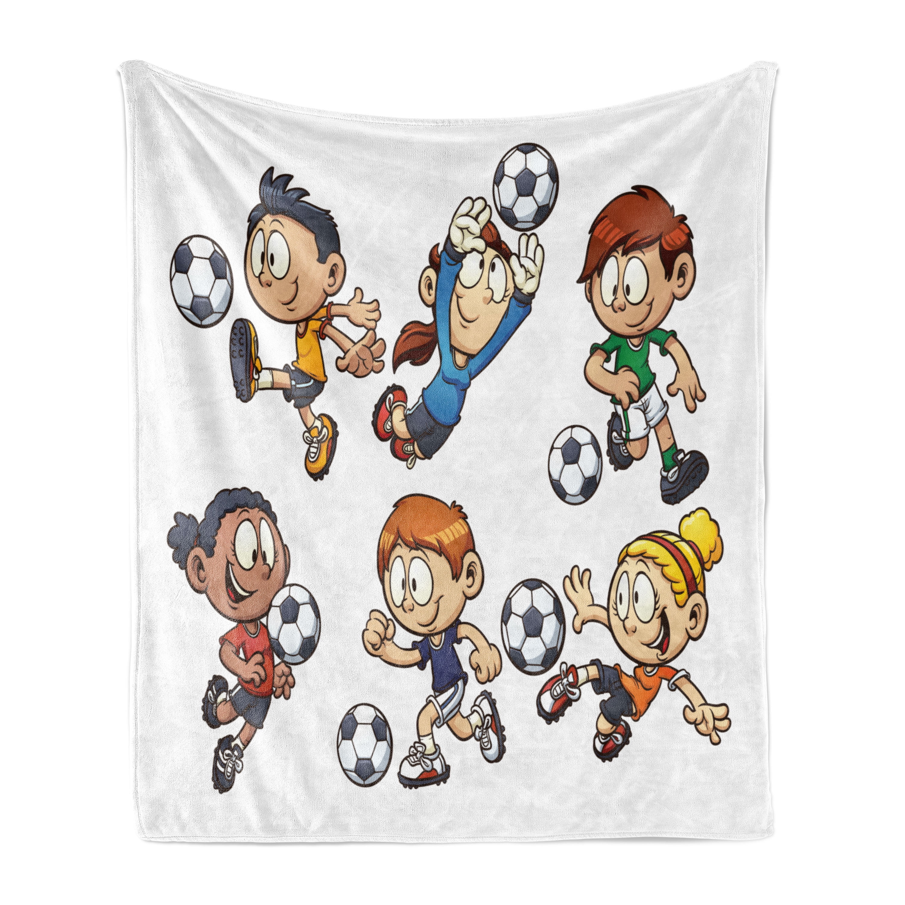 Soccer Soft Flannel Fleece Blanket, Children Cartoon Drawing Style Kids ...