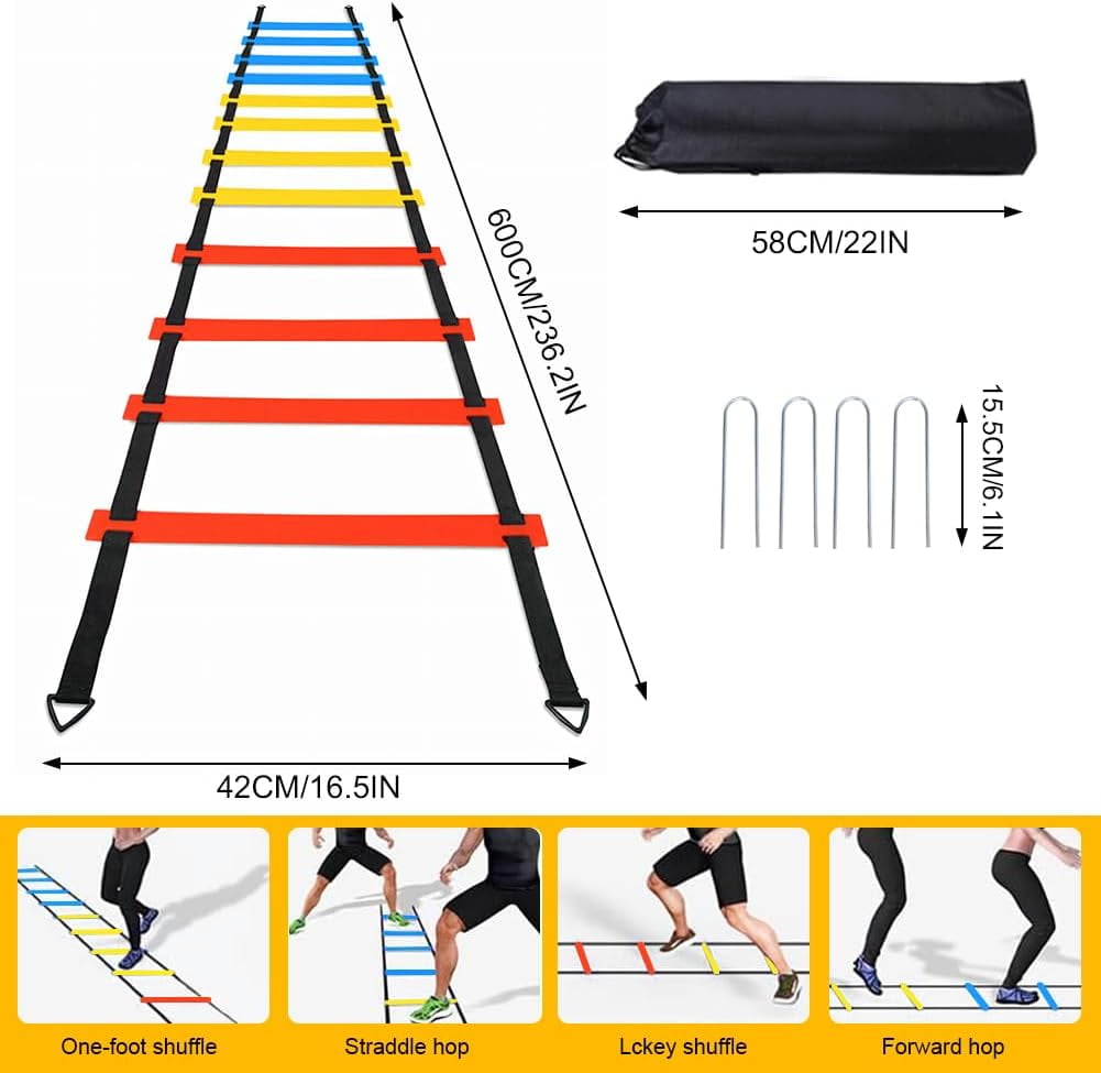 Soccer Speed Agility Training Set - 20FT Agility Ladder, 12/16 Cones & Kick Trainer for Youth ...