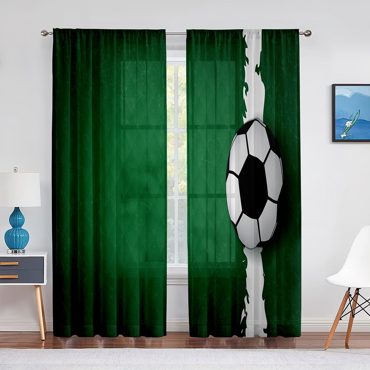 Soccer Spherical Football Ball Colorful Art Sheer Curtain for Living ...