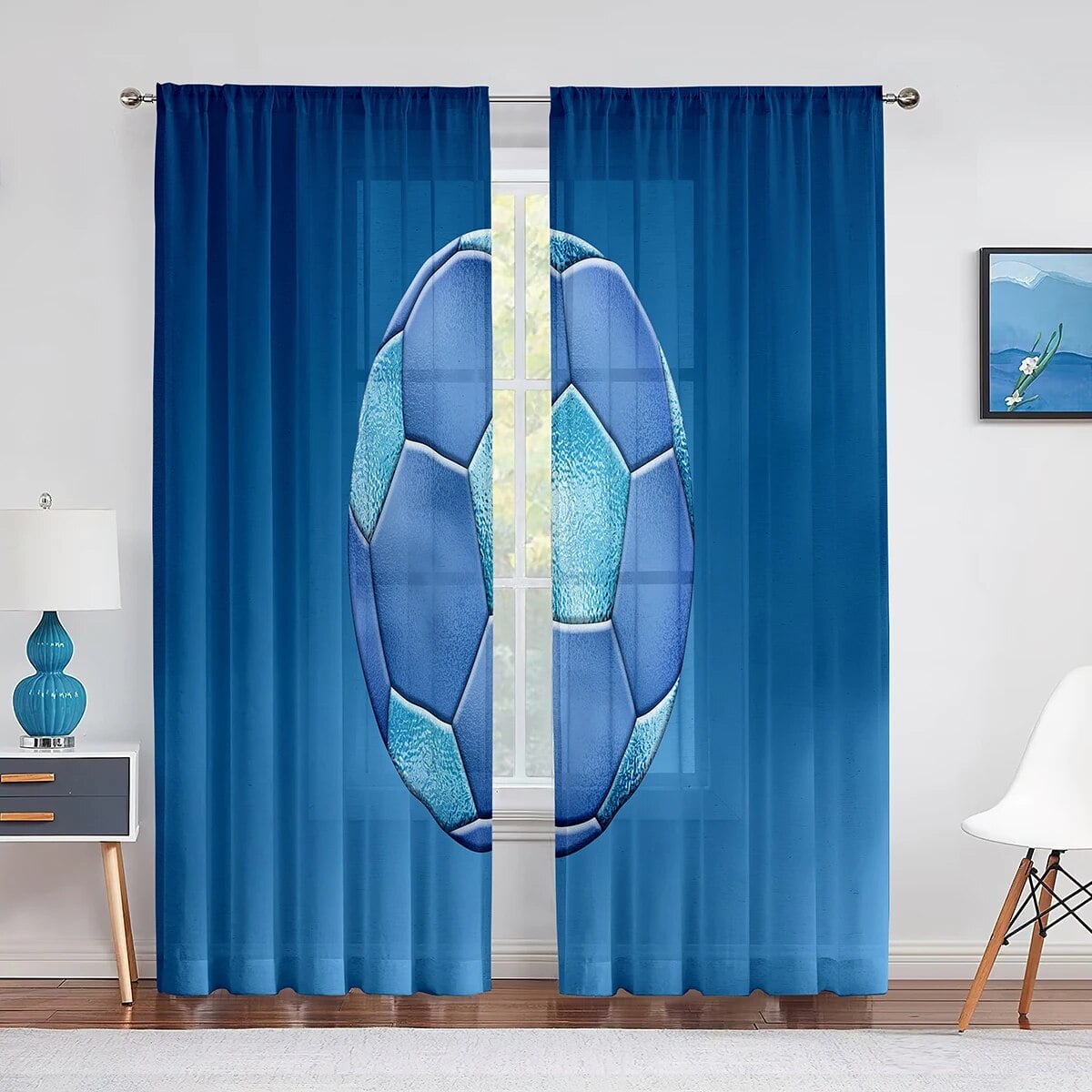 Soccer Spherical Football Ball Colorful Art Sheer Curtain for Living ...