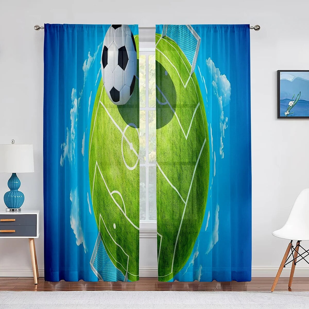 Soccer Spherical Football Ball Colorful Art Sheer Curtain for Living ...