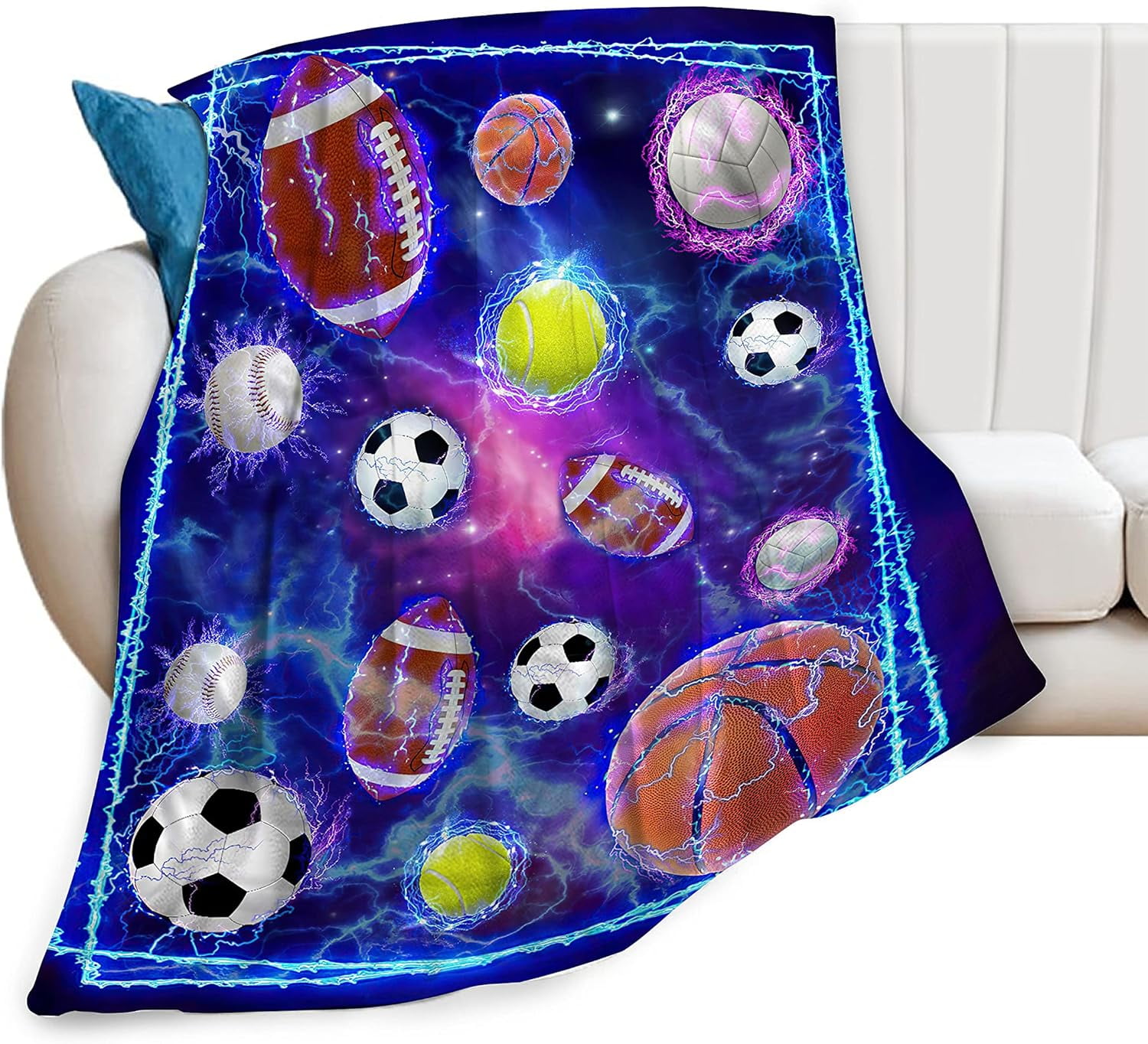 Soccer Sports Throw Blanket Ultra Soft Cozy Plush Baseball Basketball ...