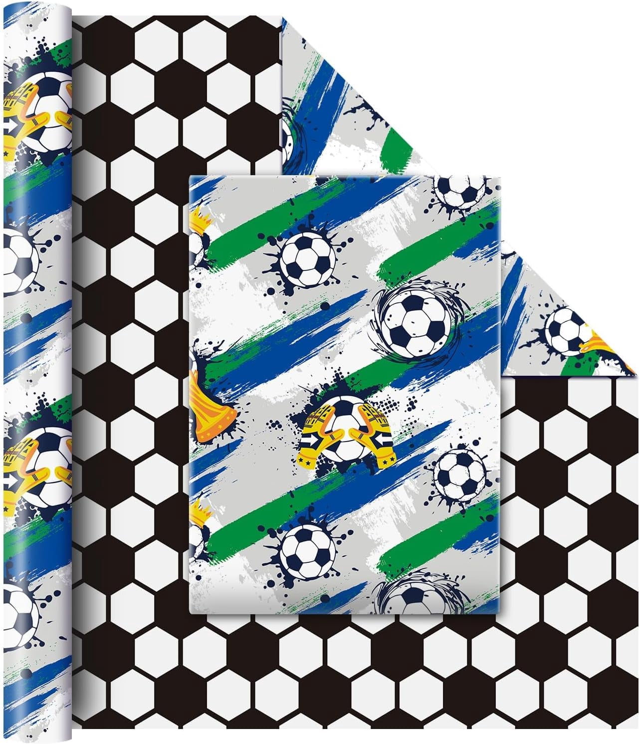 Soccer Sports Wrapping Paper Roll - 1 Roll 17” x 33 ft Football Gift ...