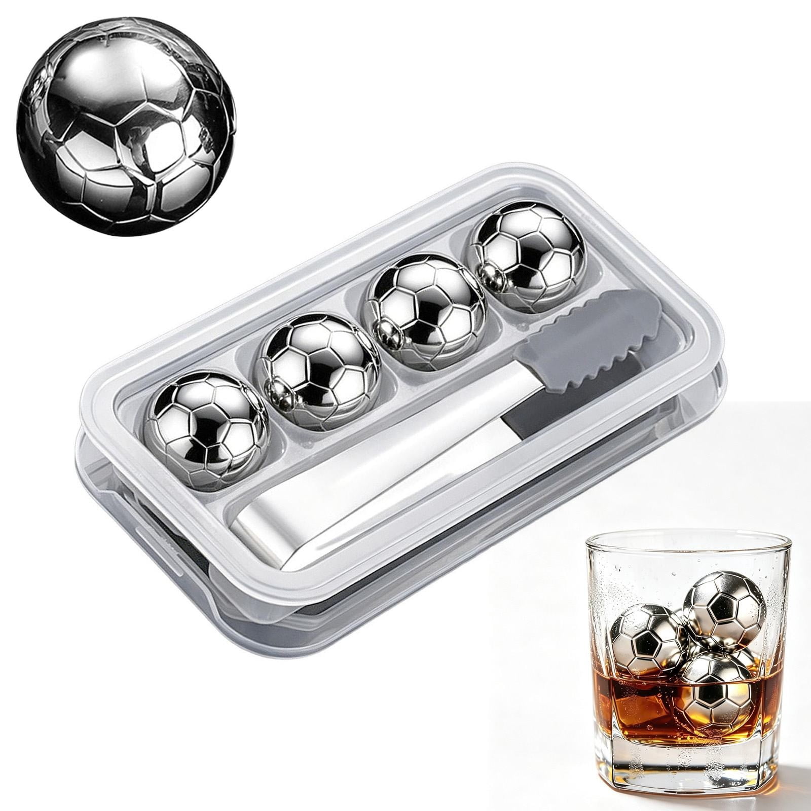 Soccer Stainless Steel Ice Cubes 4-Pack Reusable Stainless Steel Ice ...