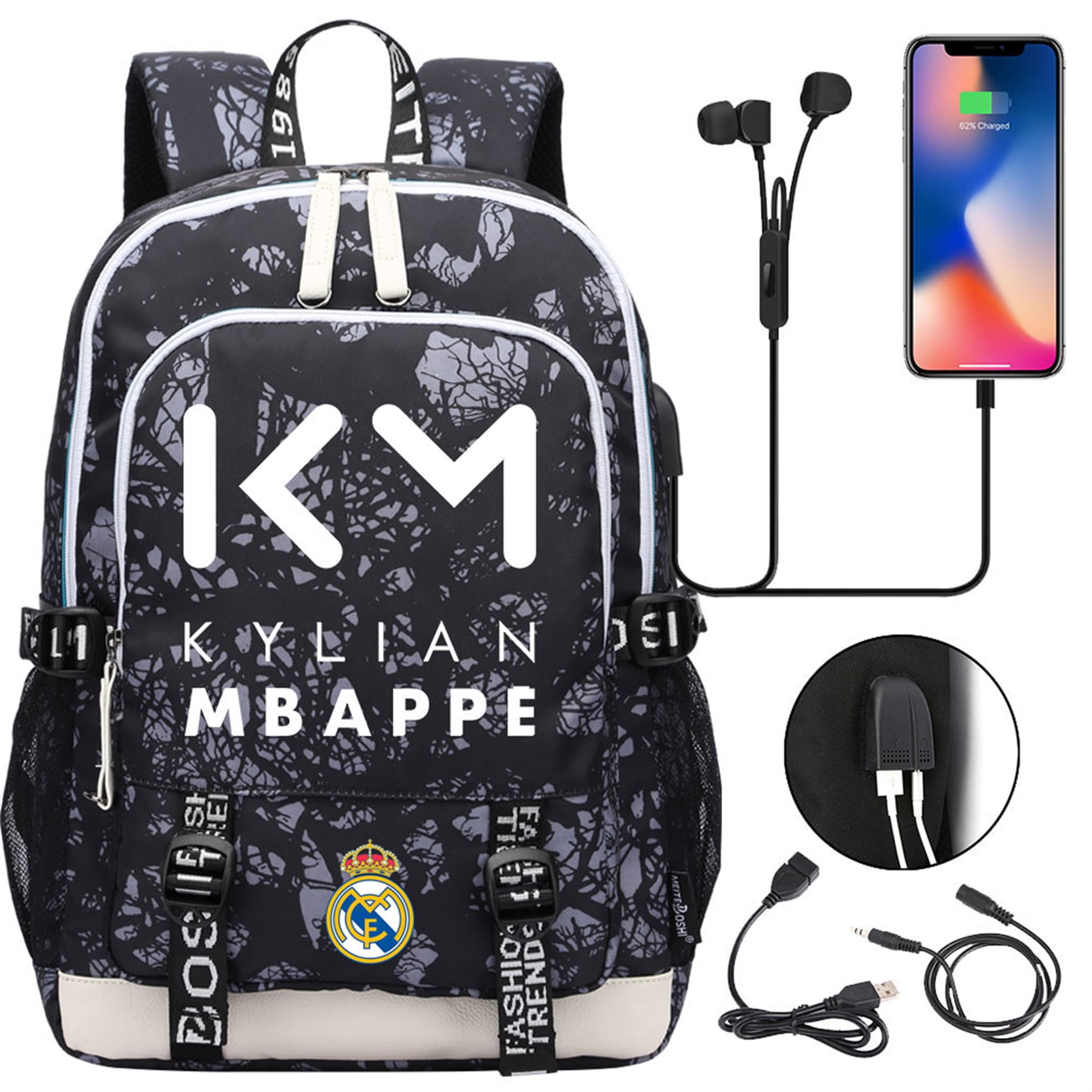 Classic Kylian Mbappe Backpack Multifunctional USB Rucksack Teen Casual ...