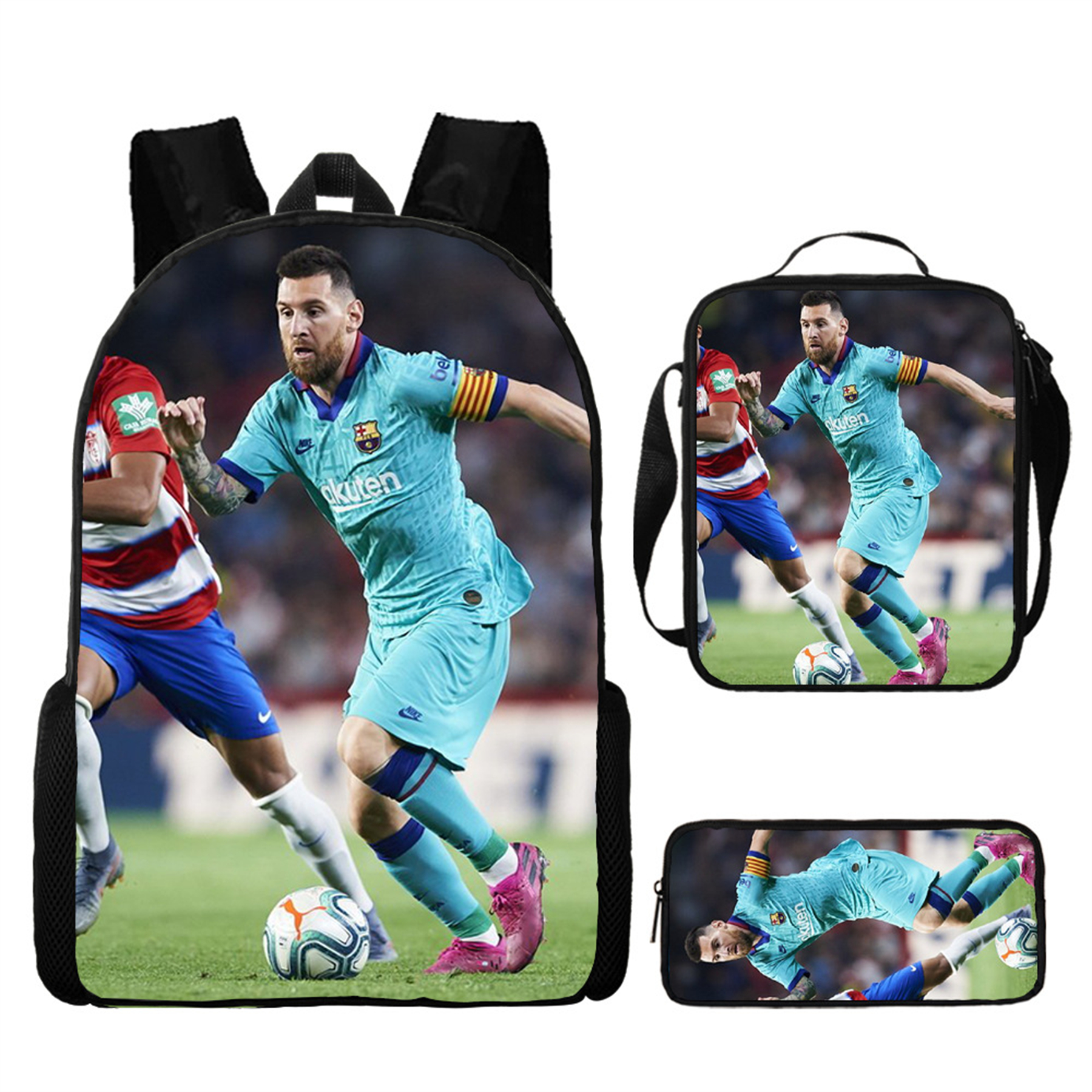 Soccer Star Messi_10 Backpack with Lunch Bag+Small Case Student Back to ...
