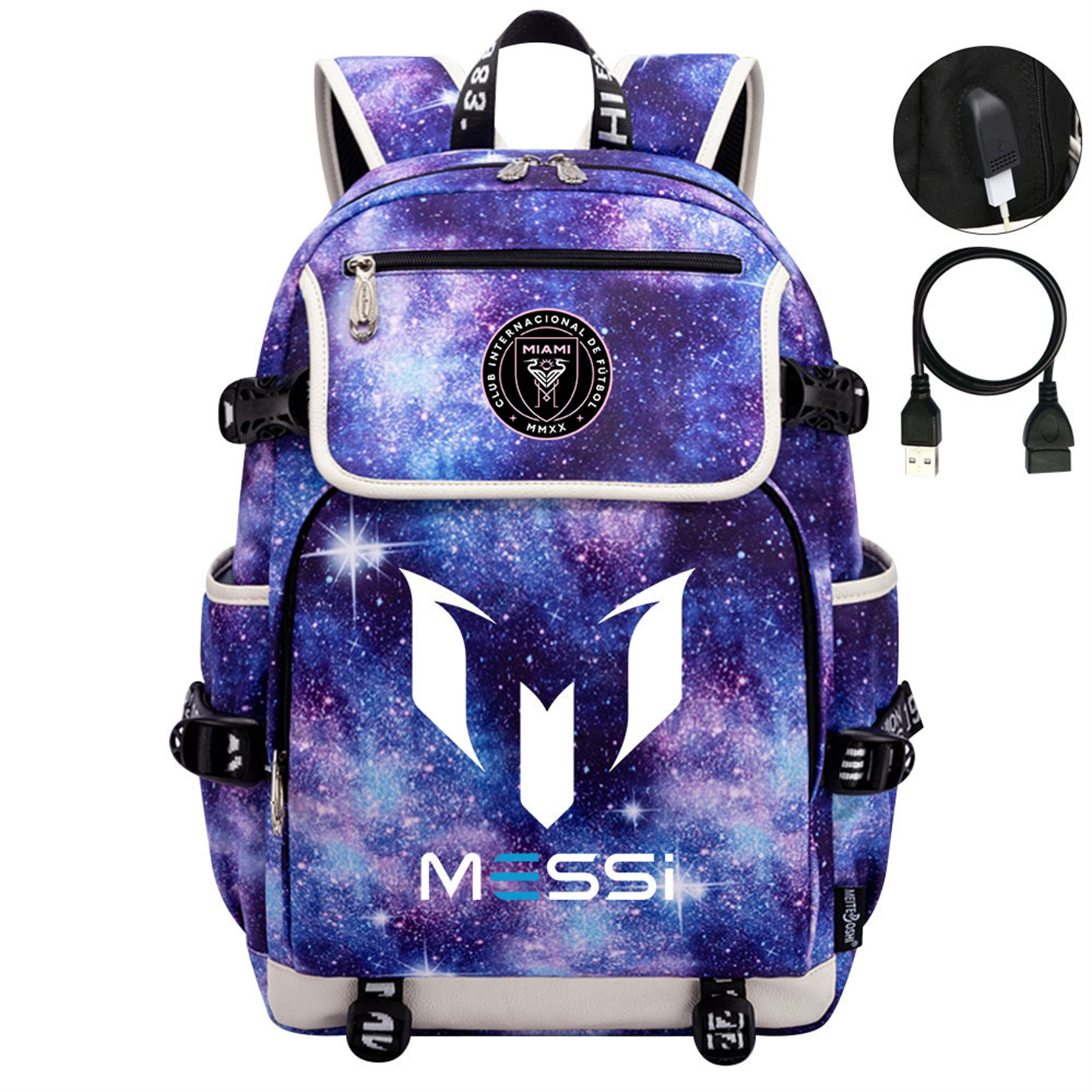 Soccer Star Messi_10 Classic Backpack with USB Charging Port Waterproof ...