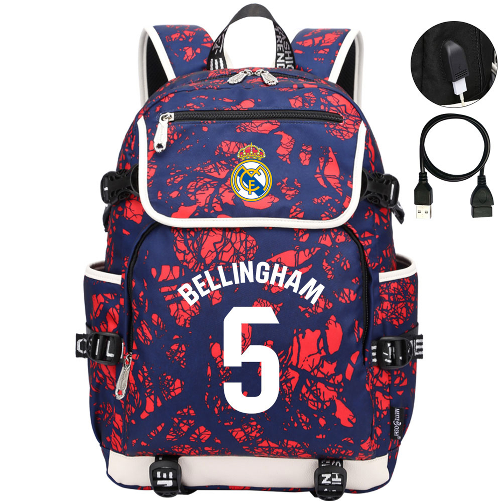Soccer Stars Jude Bellingham Backpack with USB Charging Port-Student ...