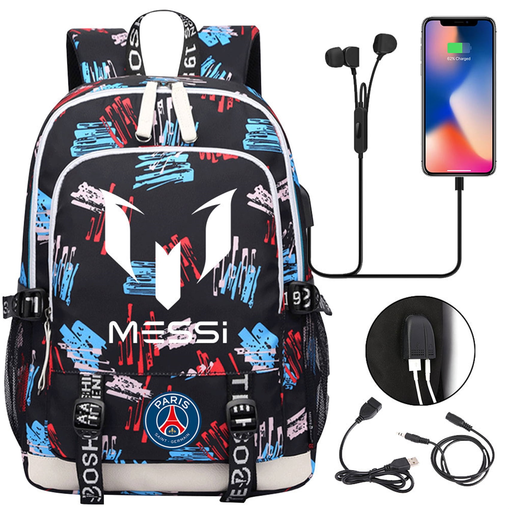 Soccer Stars Messi_10 Backpack with USB Charge Port-Student Back to ...