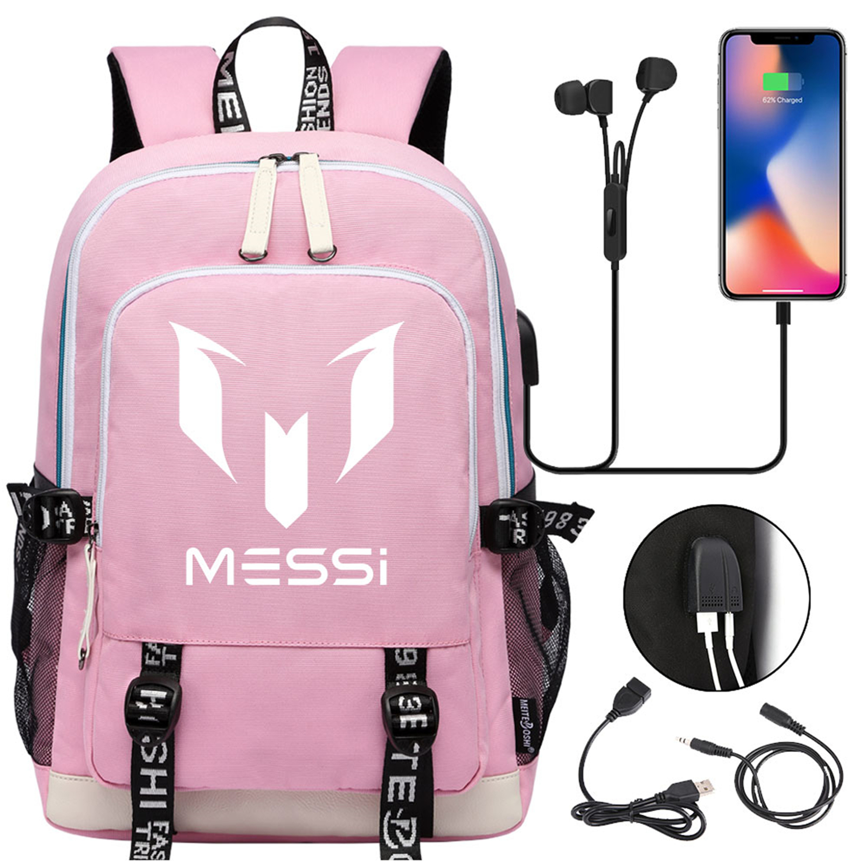 Soccer Stars Messi_10 Backpack with USB Charging Port-Lightweight ...