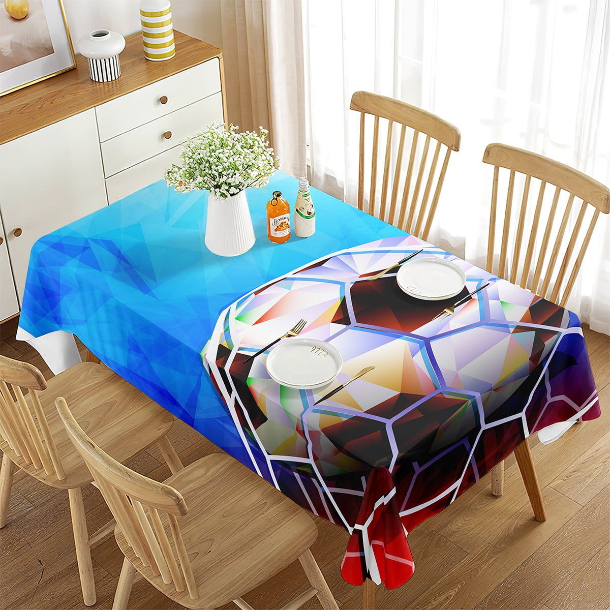 Soccer Tablecloth 3D Football Pattern Rectangle Table Cover for Kitchen ...