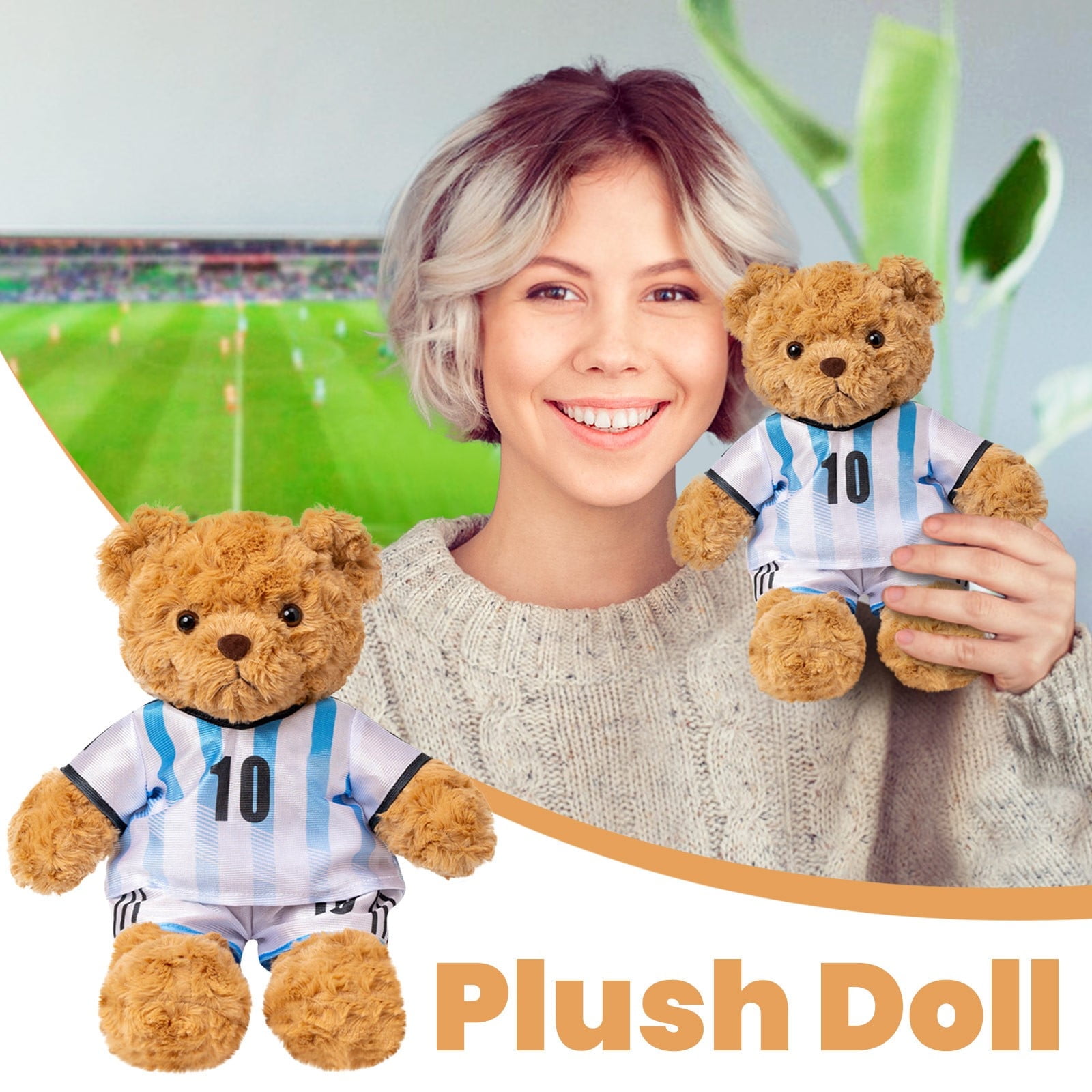 Soccer Teddy Bear Plush Toy, 13.4" Cute Teddy Bear Huggable Plushies ...