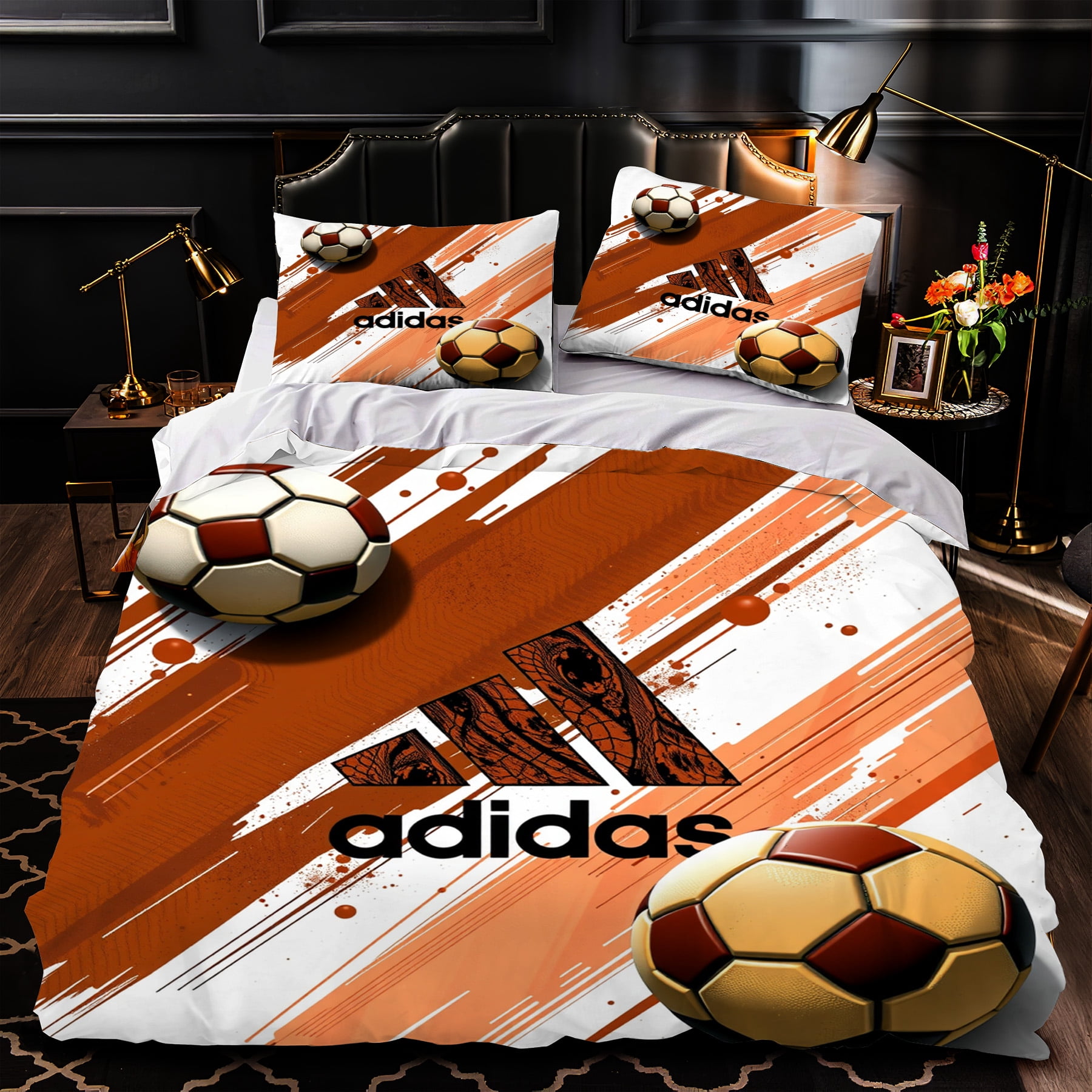 Soccer Theme 3-Piece Duvet Cover Set - Vibrant Orange Design with ...