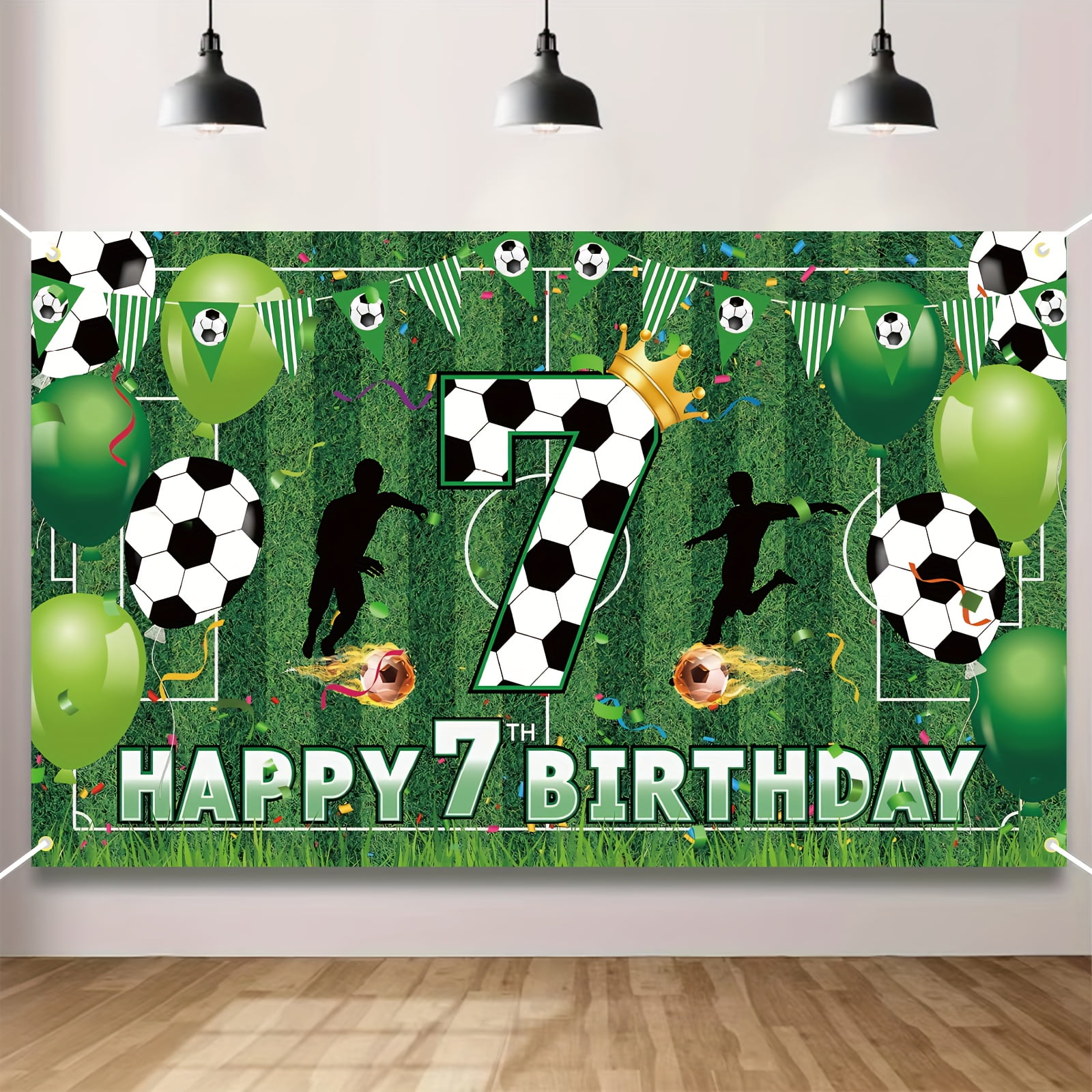 Soccer Theme 7th Birthday Party Banner, Polyester Happy 7th Birthday ...